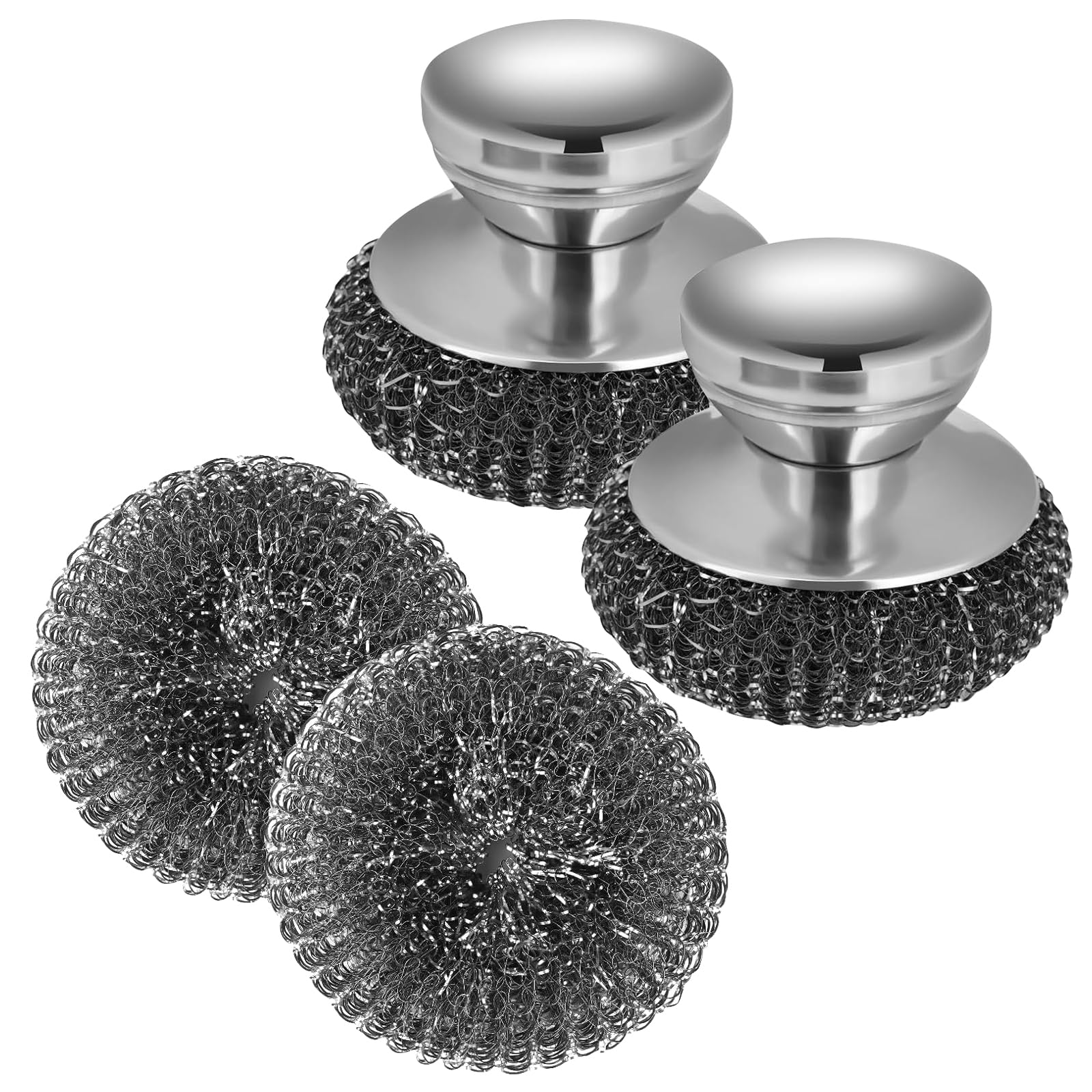 2Pcs Steel Wool Scrubber with 2 Replacement Wool Pads, Metal Dish ...