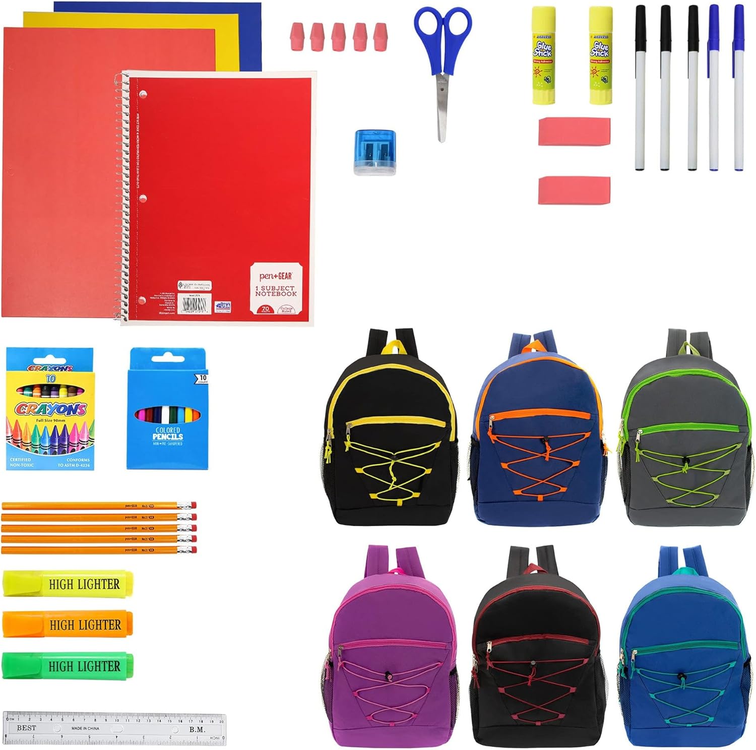 Amazon.com | 17 Inch Bulk Backpacks with School Supplies Kit with Pens ...