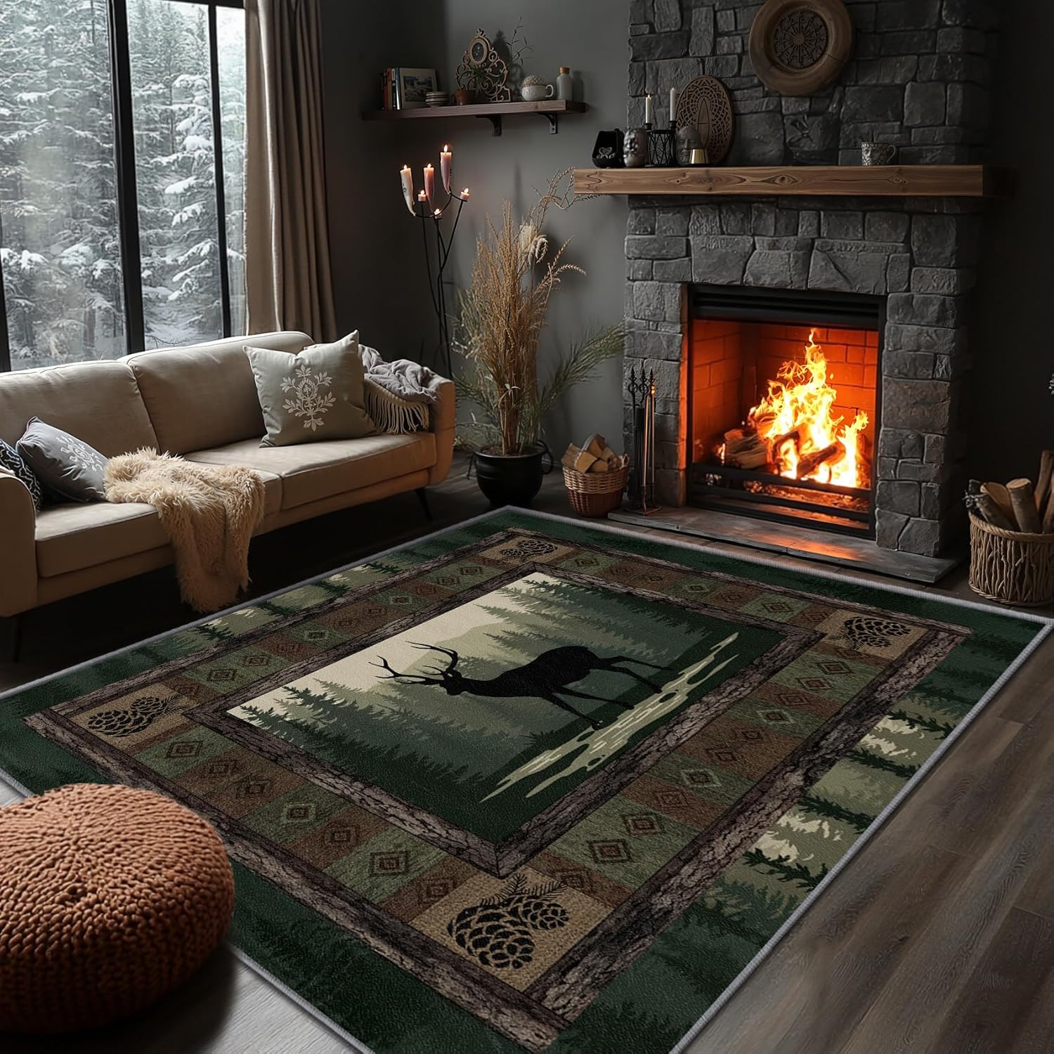 Amazon.com: Yoozitrees Deer Rug 5x7 - Wildlife Rug, Rustic Cabin Green ...
