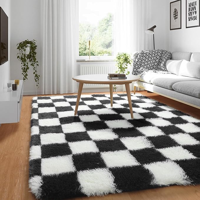Amazon.com: KICMOR Black and White 3x5 Rugs for Bedroom Bedside, Fluffy ...