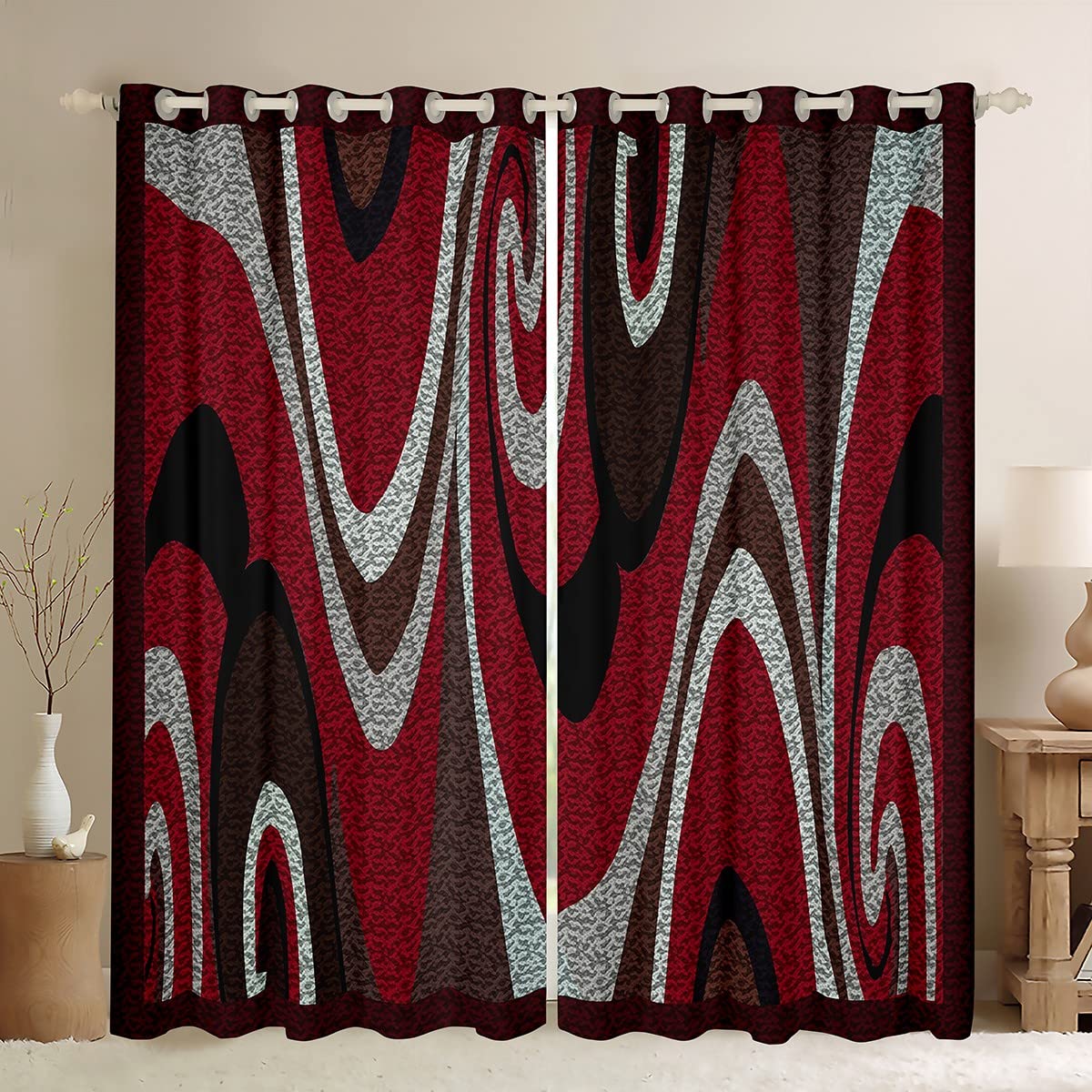 Red Patterned Blackout Curtains
