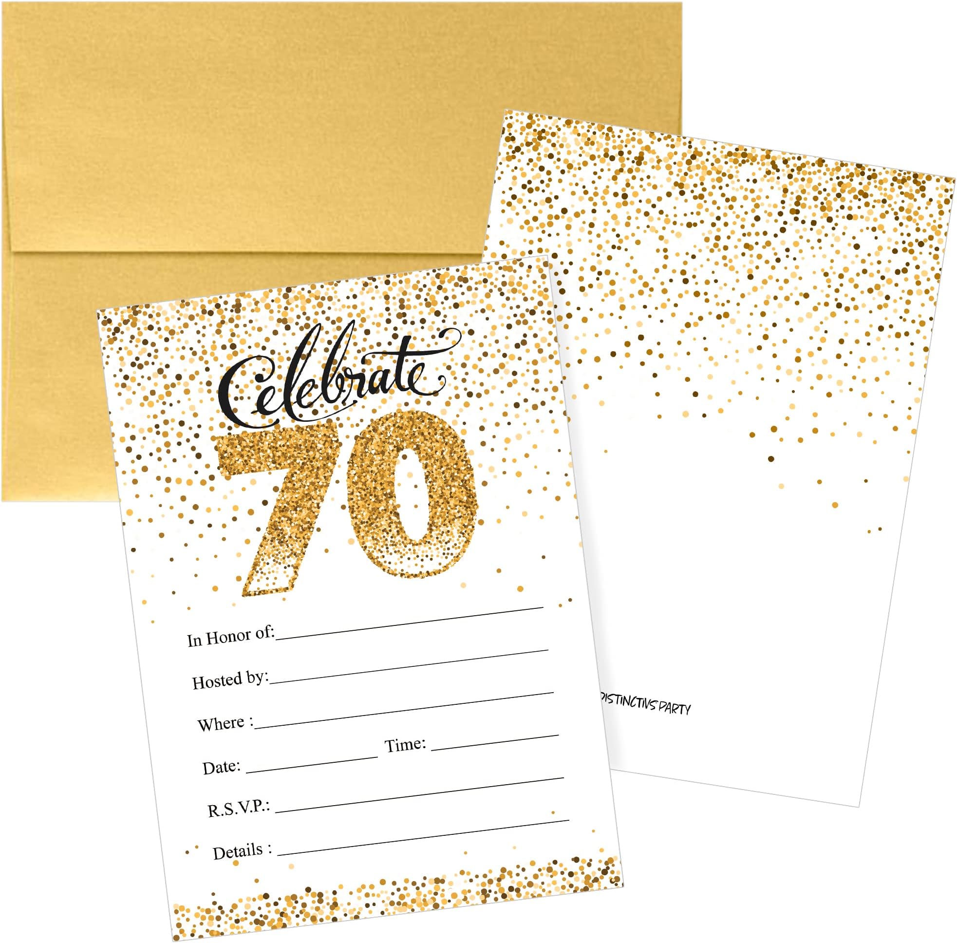Amazon.com : 70th Birthday Invitation - Black And Gold Birthday Invite ...