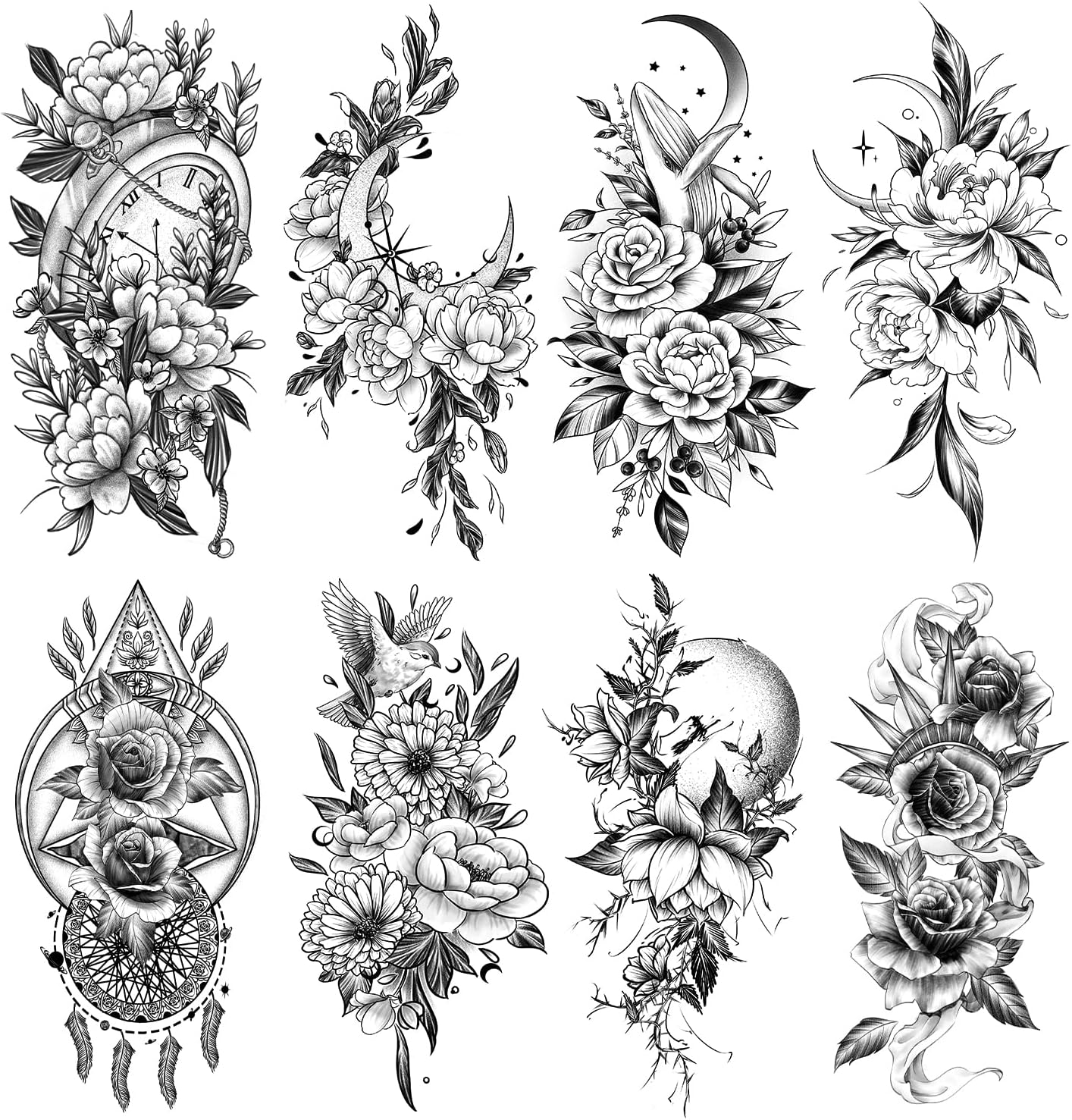 Amazon.com : Cerlaza Large Temporary Tattoos for Women Girls, Flower ...