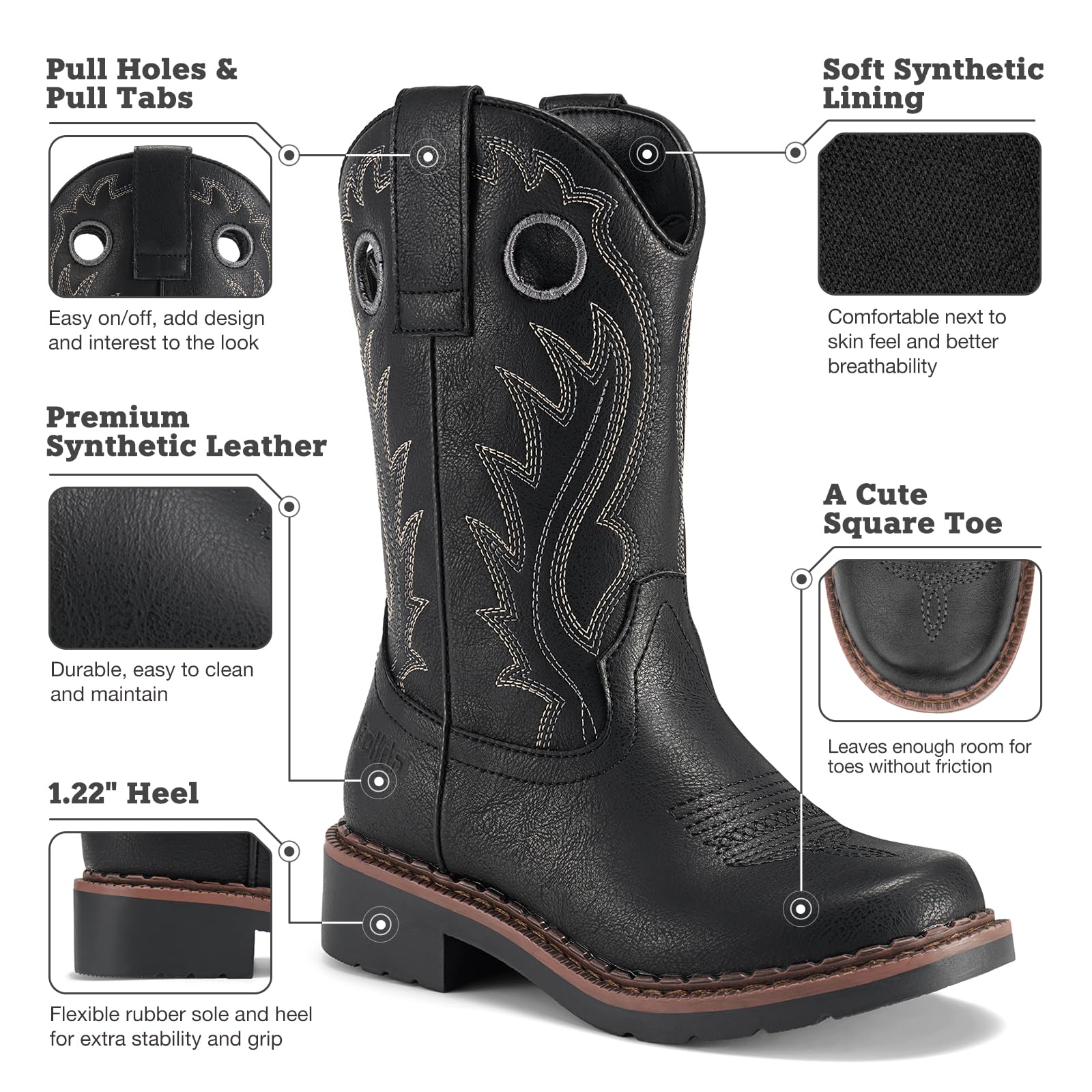 Snapklik.com : Boys Cowboy Boots Kids Western Boots Square Toe Girls ...