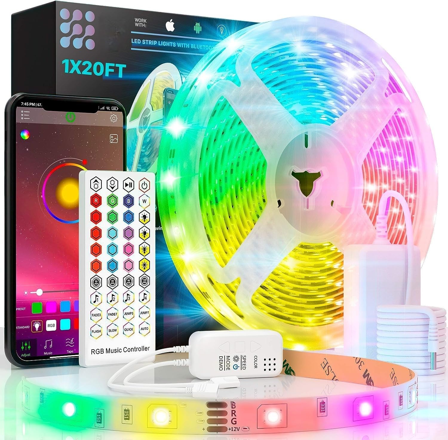 Amazon.com: LED Strip Lights Kit 20ft Extra Adhesive 3M Tape - 300 LEDs ...