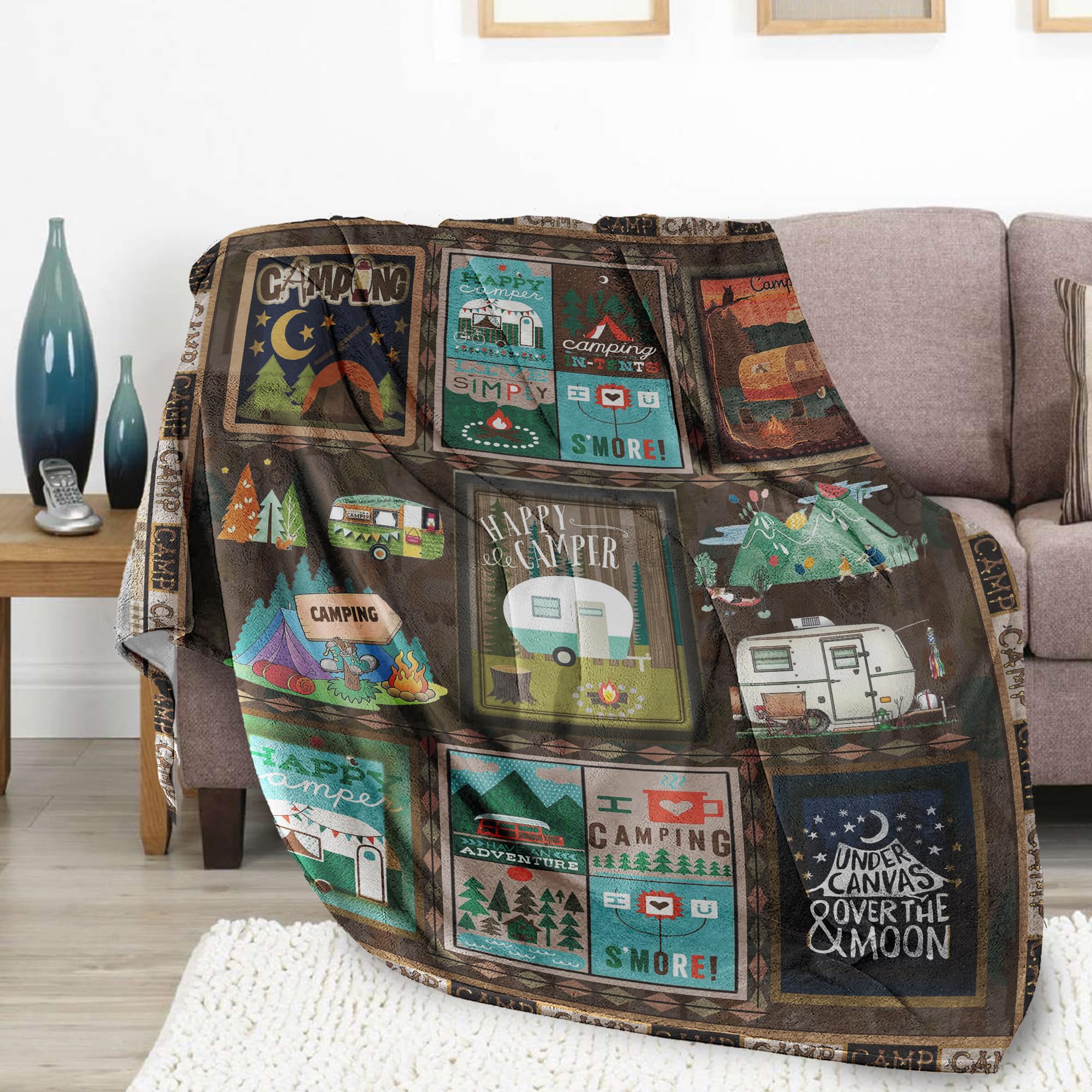 Camping Blanket,Happy Camper Throw Blanket,Camping Decor Blankets ...