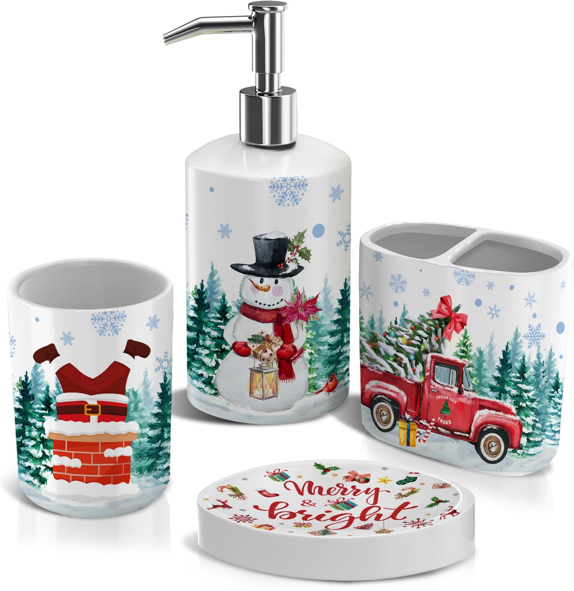 Amazon.com: Christmas Bathroom Accessory Set of 4，Beautiful Christmas ...