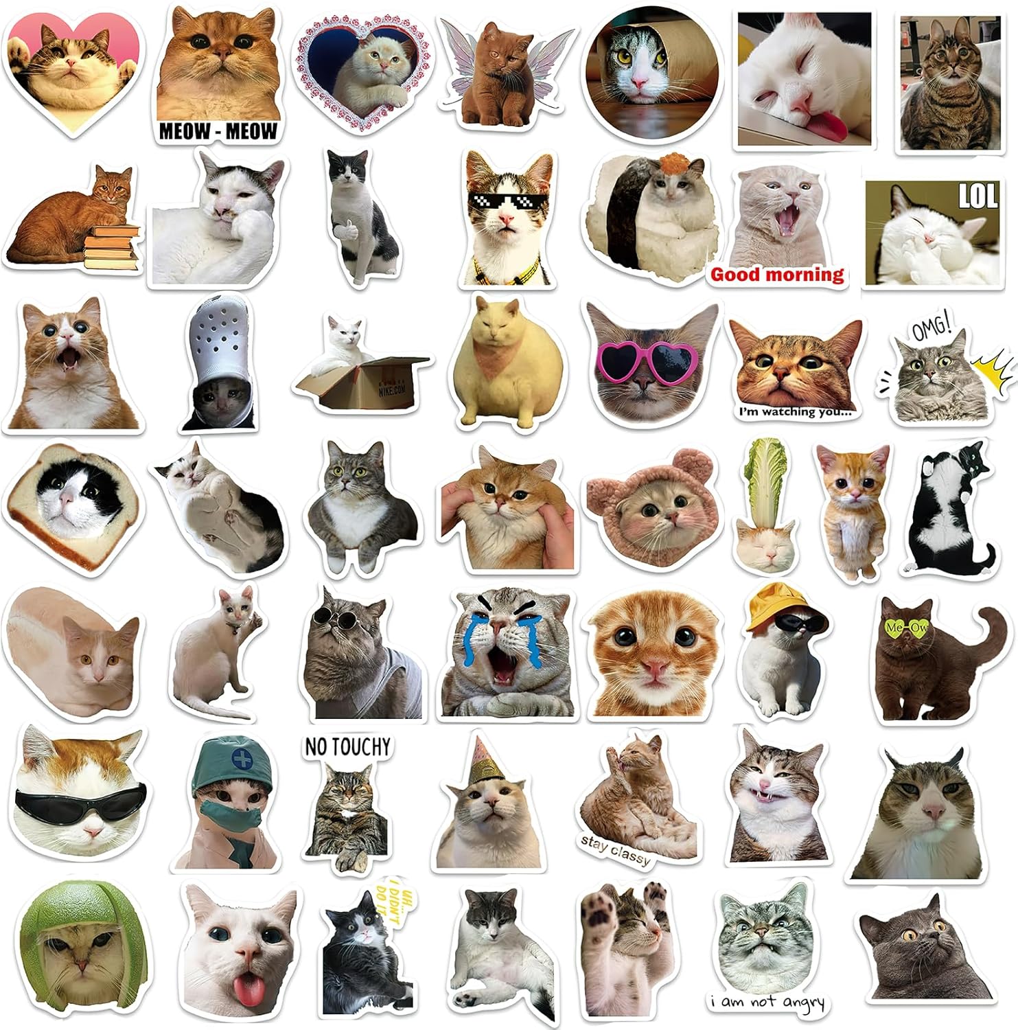 Cat Sticker, 50Pcs Waterproof Vinyl Aesthetic Cat Decals Set Internet ...