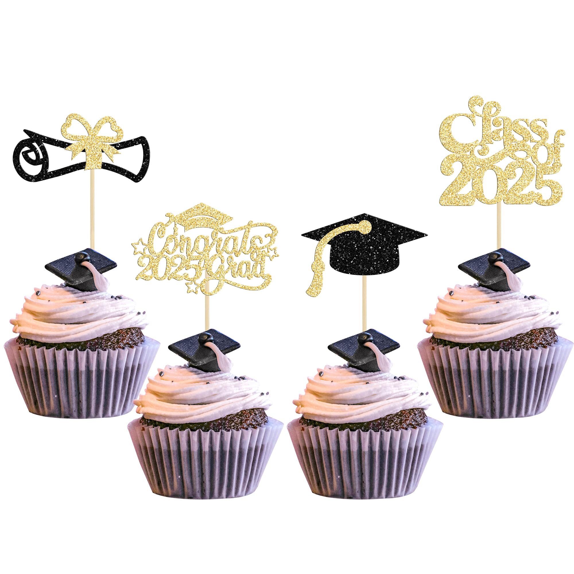 Amazon.com: Gyufise 24Pcs Congrats Grad 2025 Cupcake Toppers Gold ...