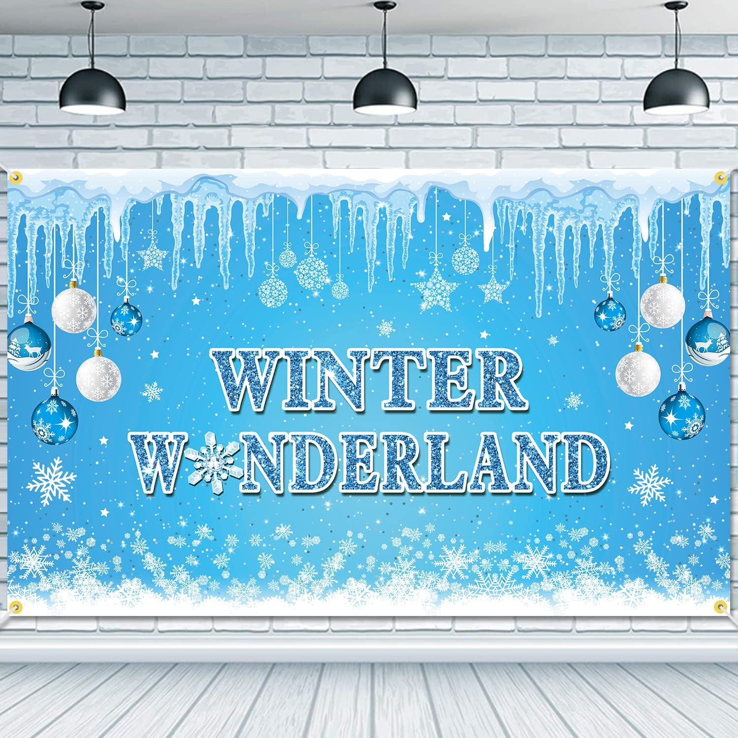 Amazon.com : JKQ Blue Winter Wonderland Backdrop Banner 73 x 43 Inch ...