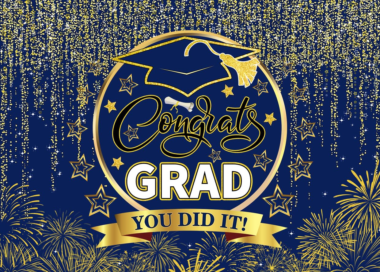 Amazon.com : Alltten 7x5ft Grad Backdrop 2024 Blue and Gold Graduation ...