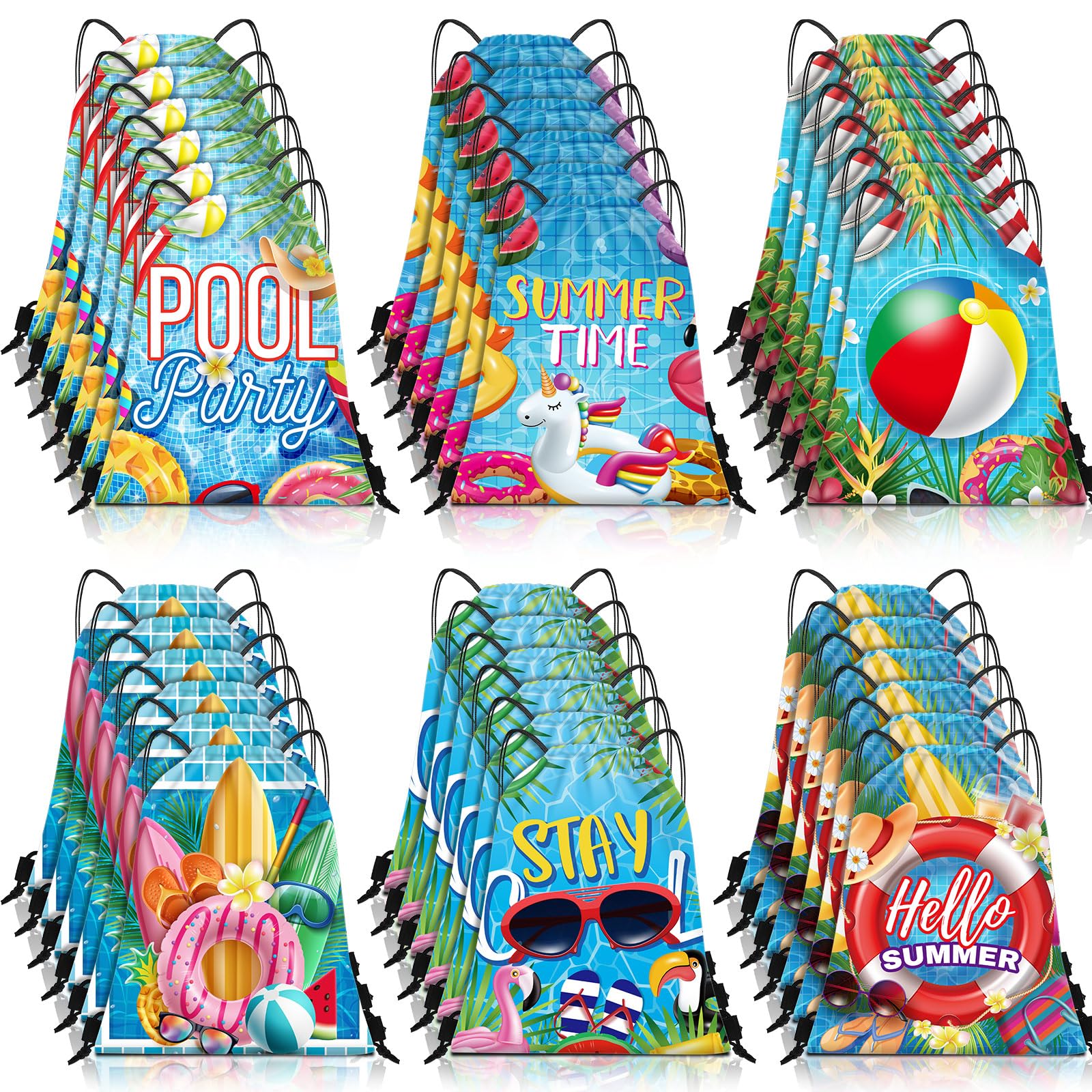 Amazon.com: Kacctyen 36 Pcs Pool Beach Drawstring Bags Summer ...
