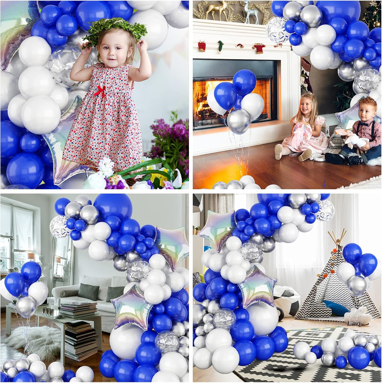 GREMAG Kit de guirnalda de globos azules y blancos, 102 piezas de arco ...