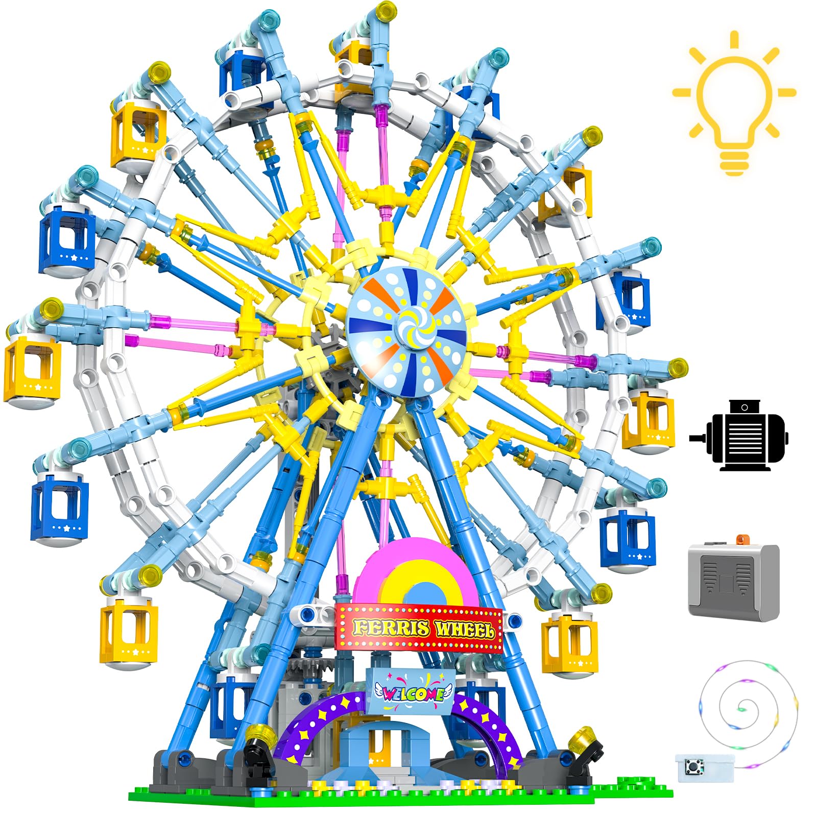 Ferris Wheel Building Set with Fairy Lights, Two-Way Rotation,STEM ...
