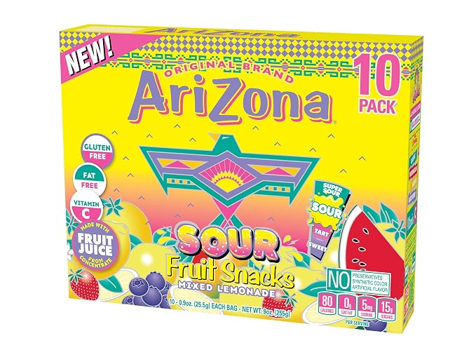 Amazon.com : AriZona Fruit Snacks, Sour Lemonade - 10 Boxes of 10 ct. 0 ...
