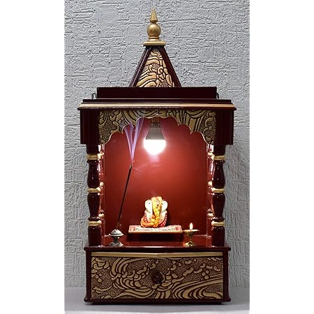 SamDecors Pooja Temple/Mandir Engineered Wood Brown-Golden with Tray ...