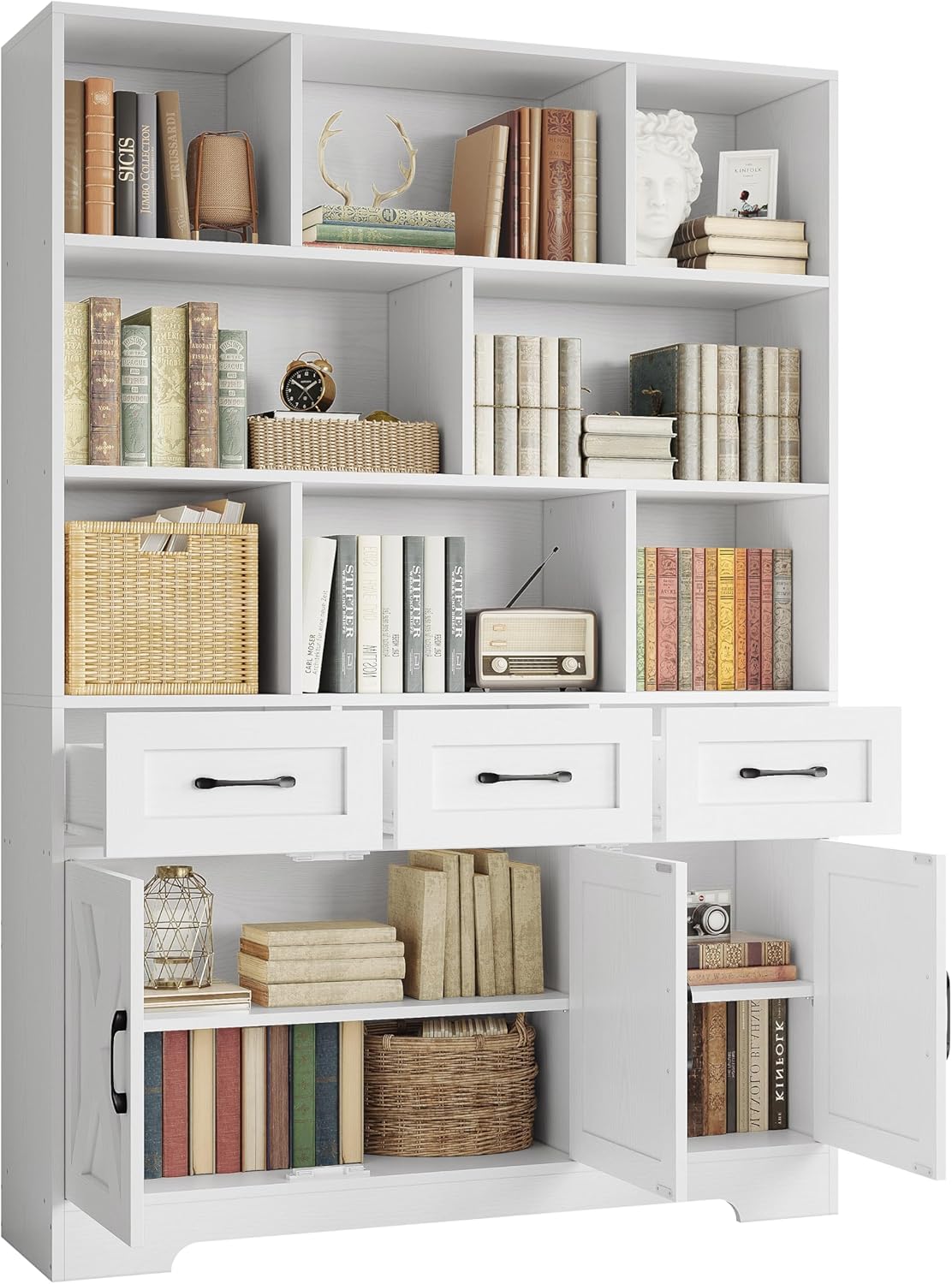 Amazon.com: IRONCK Bookshelf with Drawers & Doors, Tall Bookshelf with ...