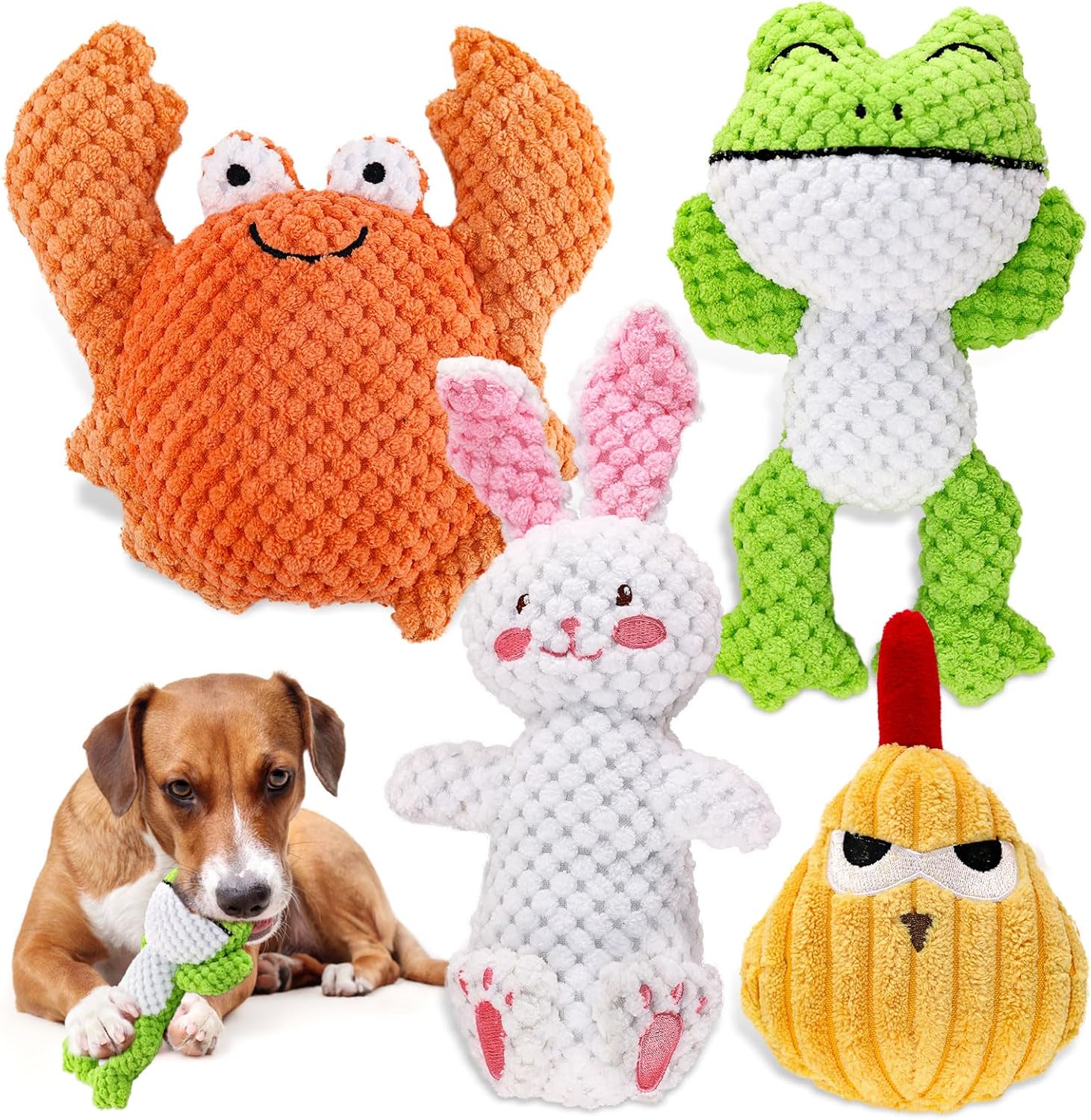 4 Pack Dog Squeaky Toys, Stuffed Dog Toy Plush Dog Toys, Puppy Toys for ...