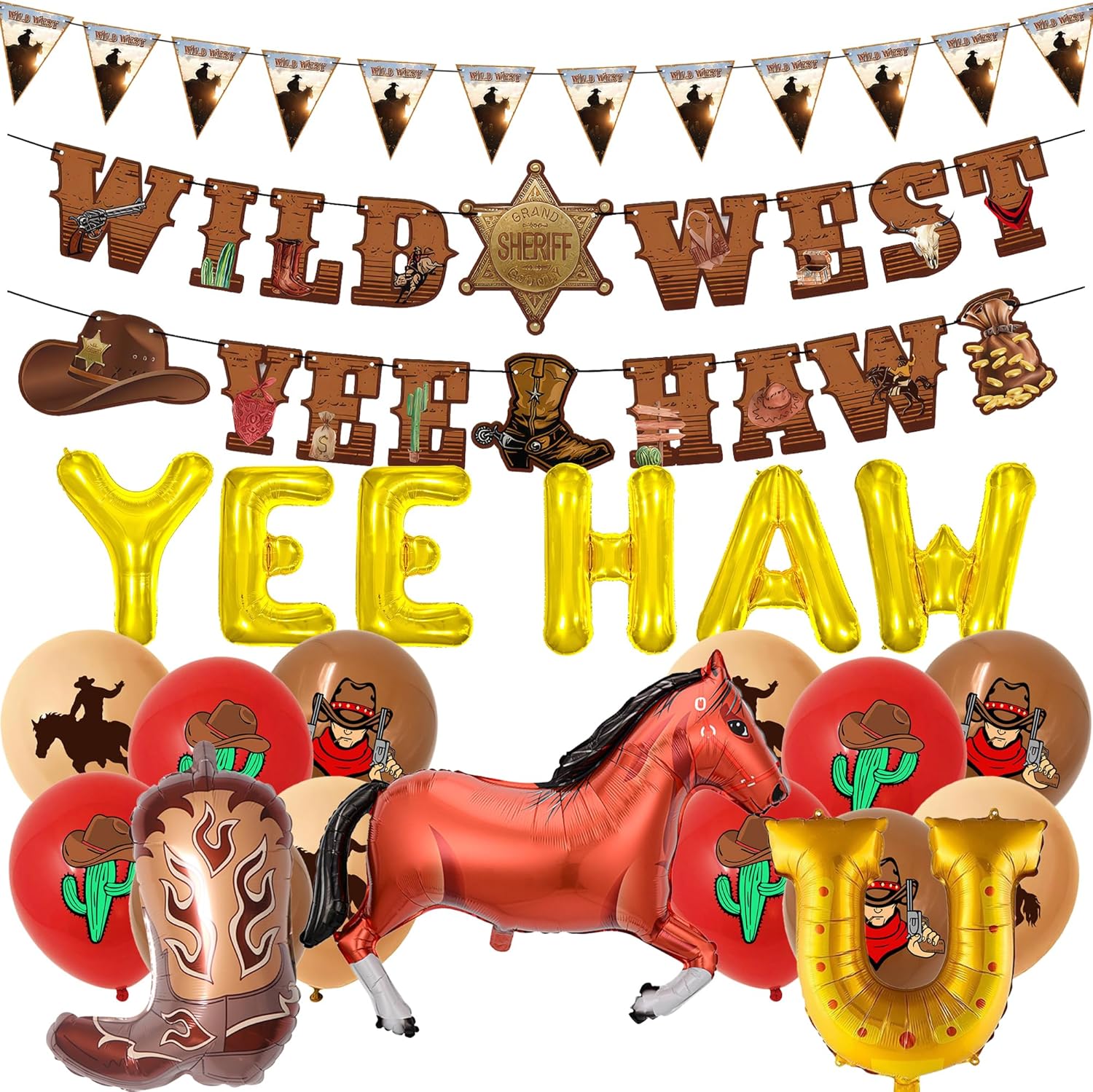 Yee-haw Western Cowboy Decoration Set - 24 Pcs Wild West Party Decor ...