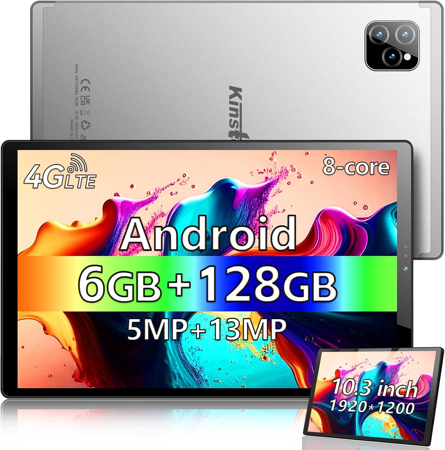 Kinstone Android Tablet 6GB RAM +128GB,10.3” IPS Eye Protection Display ...