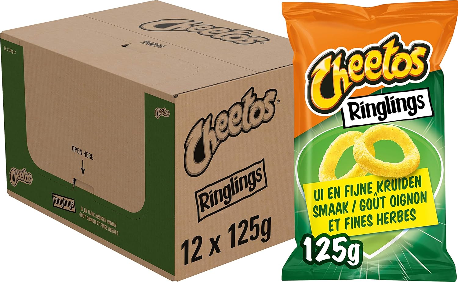 Cheetos Ringlings Ui en Fijne Kruiden Chips, Doos 12 stuks x 125 g ...