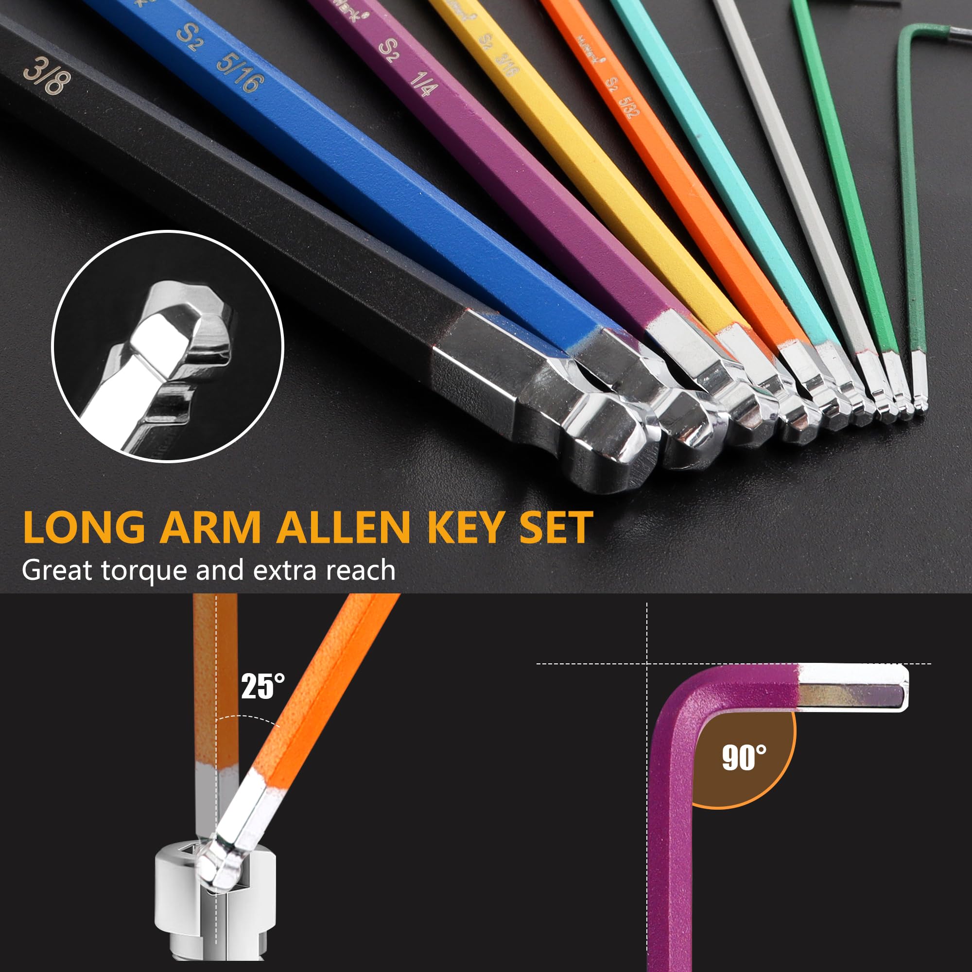 Snapklik.com : MULWARK 28 Pcs Allen Wrenches Sets Magnetic Ball End S2 ...