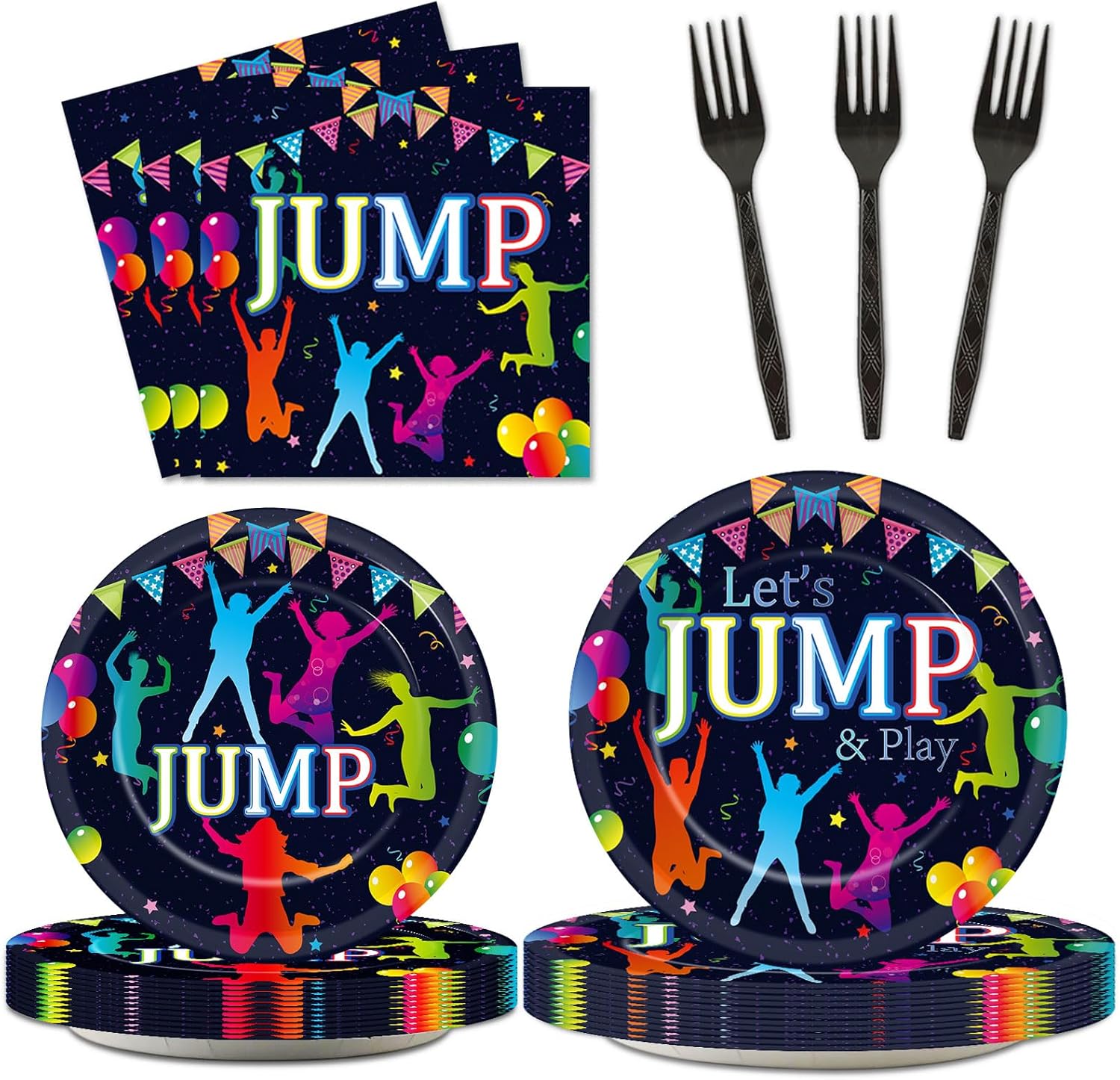 Amazon.com: 96Pcs Jump Party Supplies Lets Jump Paper Plates Napkins ...