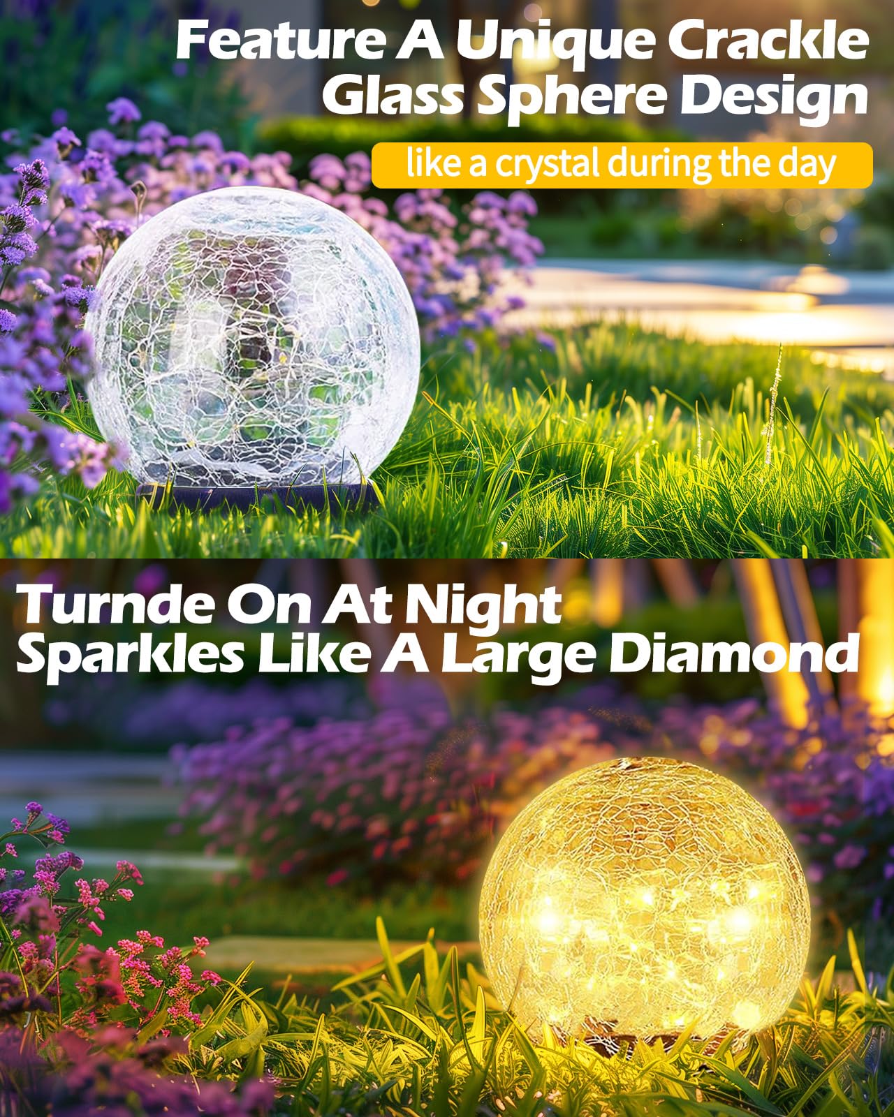 Garden Solar Ball Lights Outdoor Waterproof, 30 LED Cracked Glass Globe ...