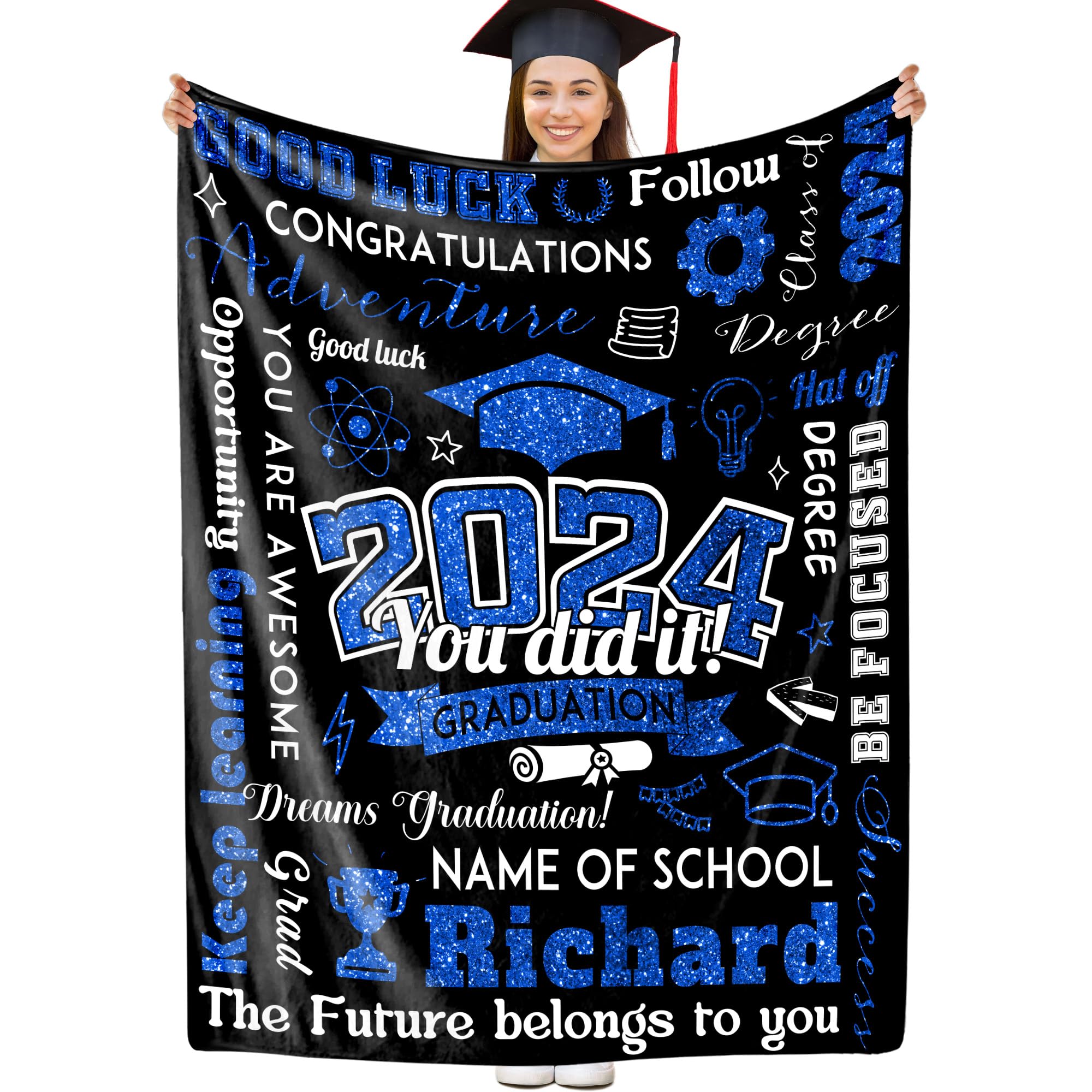 Amazon.com: IdeaFlash Custom Graduation Blanket with Name Text ...