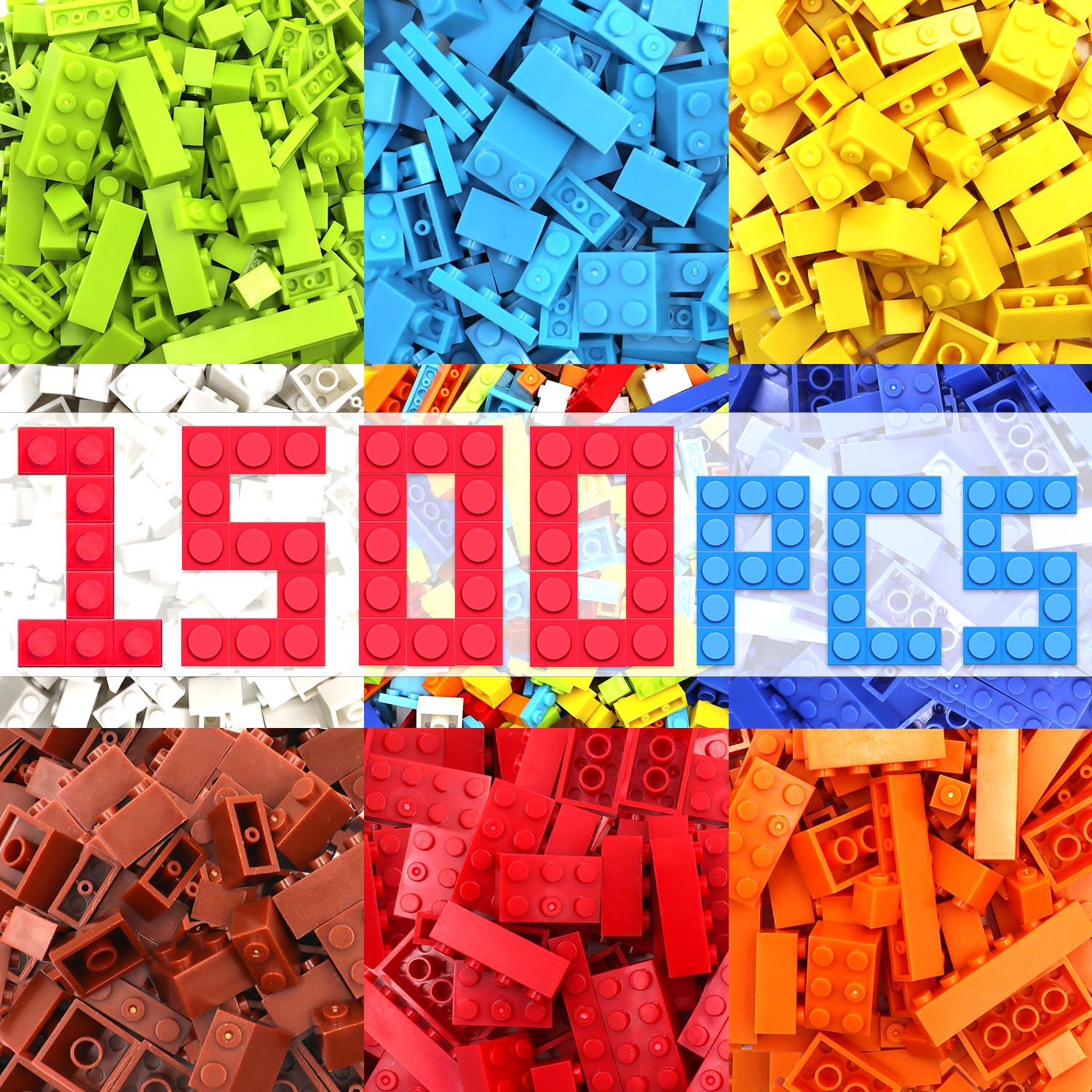 Amazon.com: 1500 Pieces Classic Building Bricks in 8 Popular Colors and ...