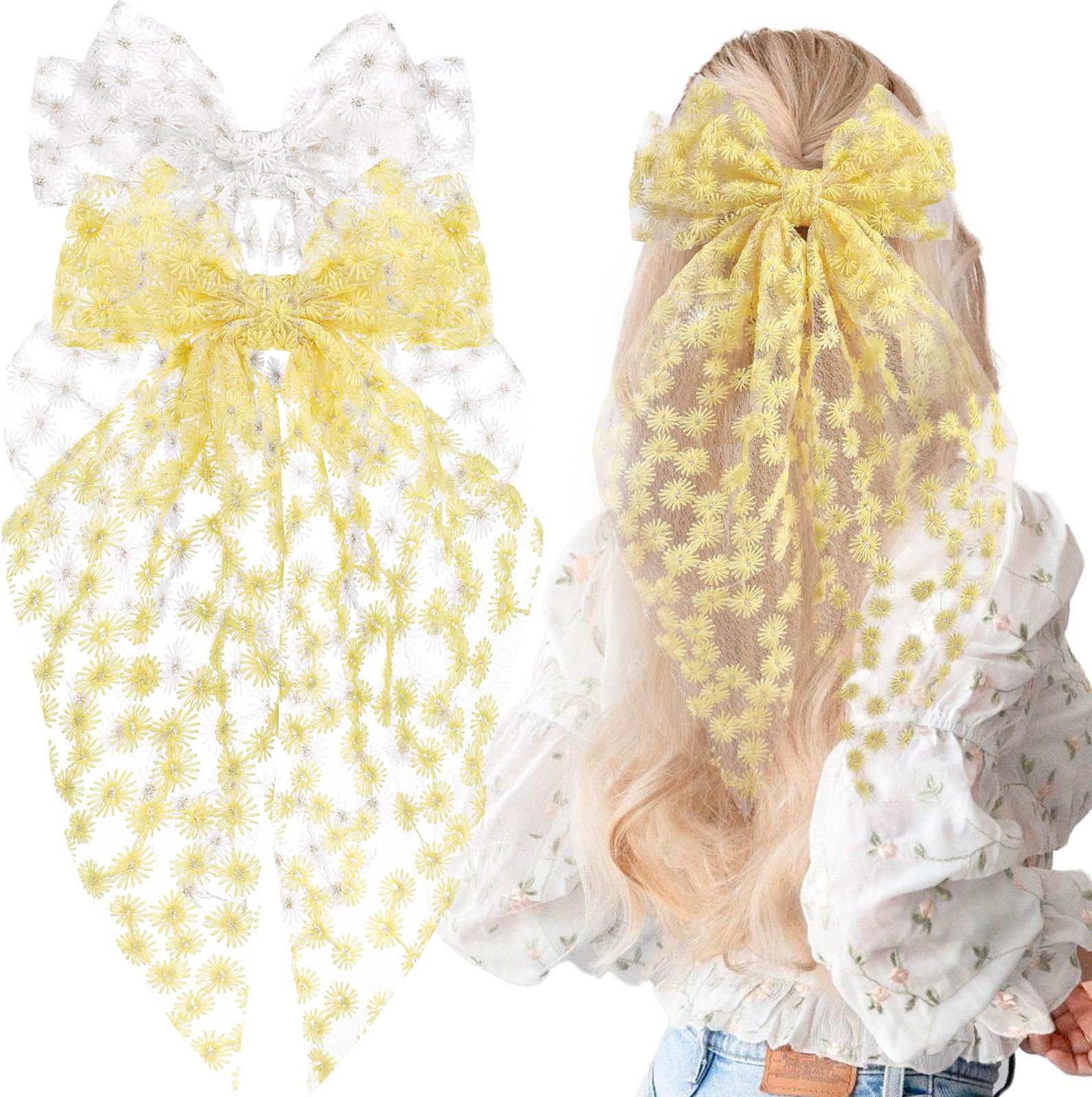 Amazon.com : VOBOBE 2PCS Hair Bows for Women Girls, White Yellow Big ...