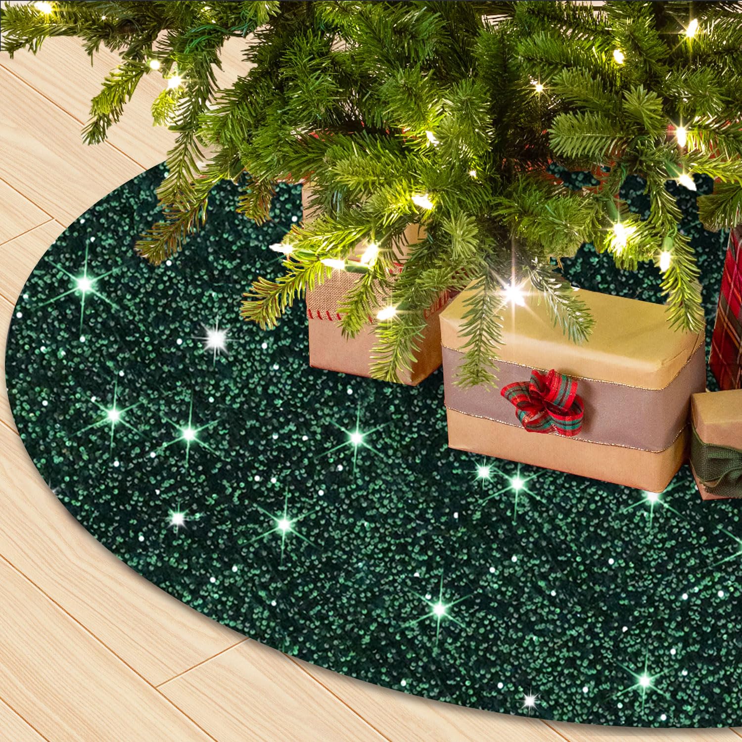 Amazon.com: WUPIOS Emerald Green Christmas Tree Skirt 46 Inches Sequin ...