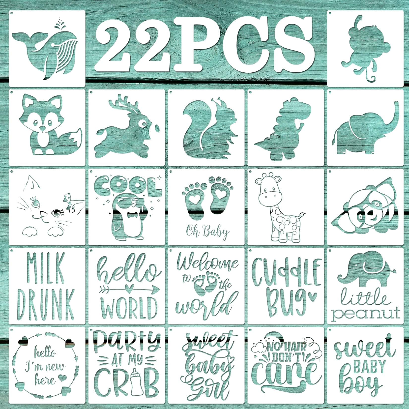 Amazon.com: 16 Pack Stencils for Baby Shower Cute Onesie Stencil Kit ...