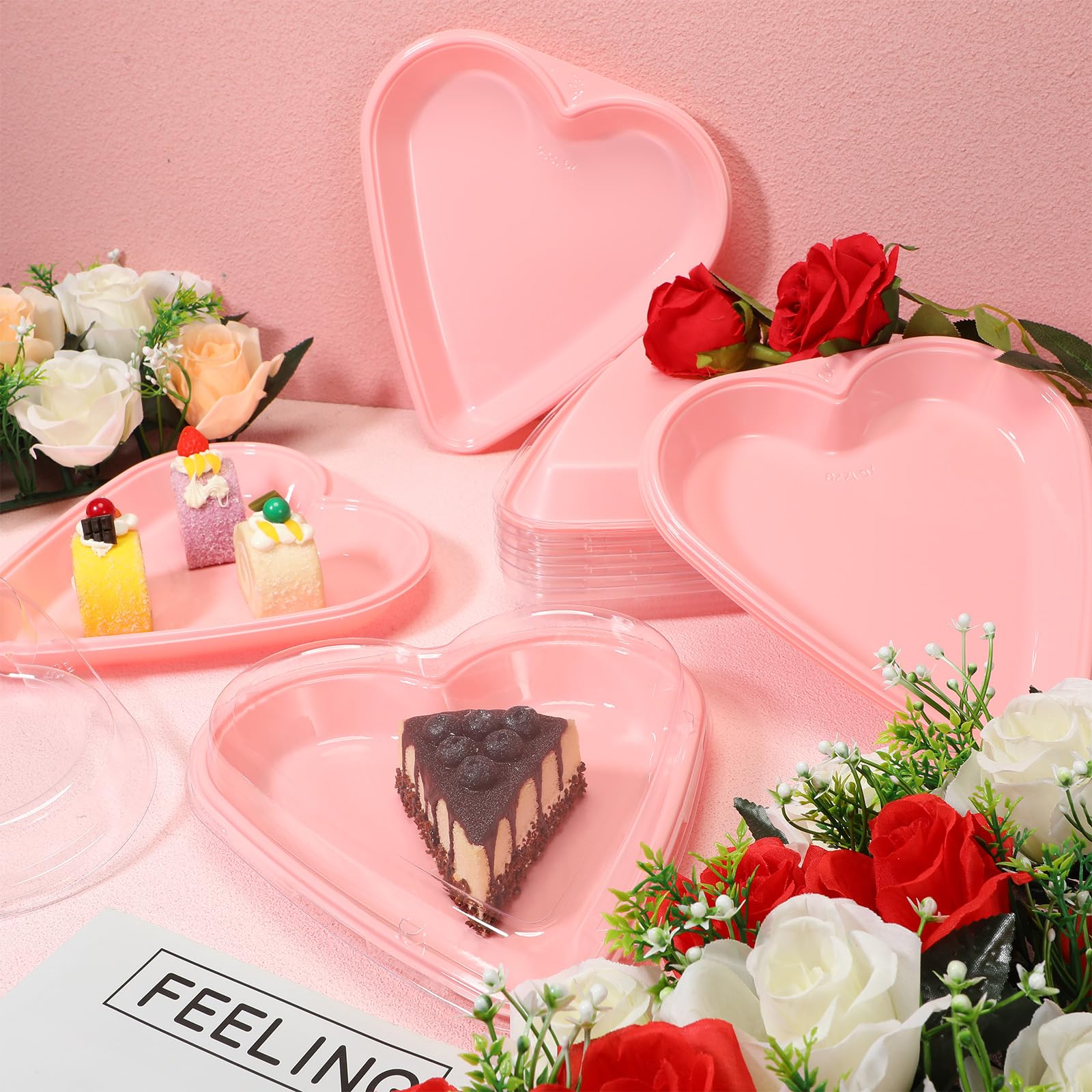 Macarrie 50 Pcs Valentine's Heart Shaped Serving Tray Platter 20 oz Red ...
