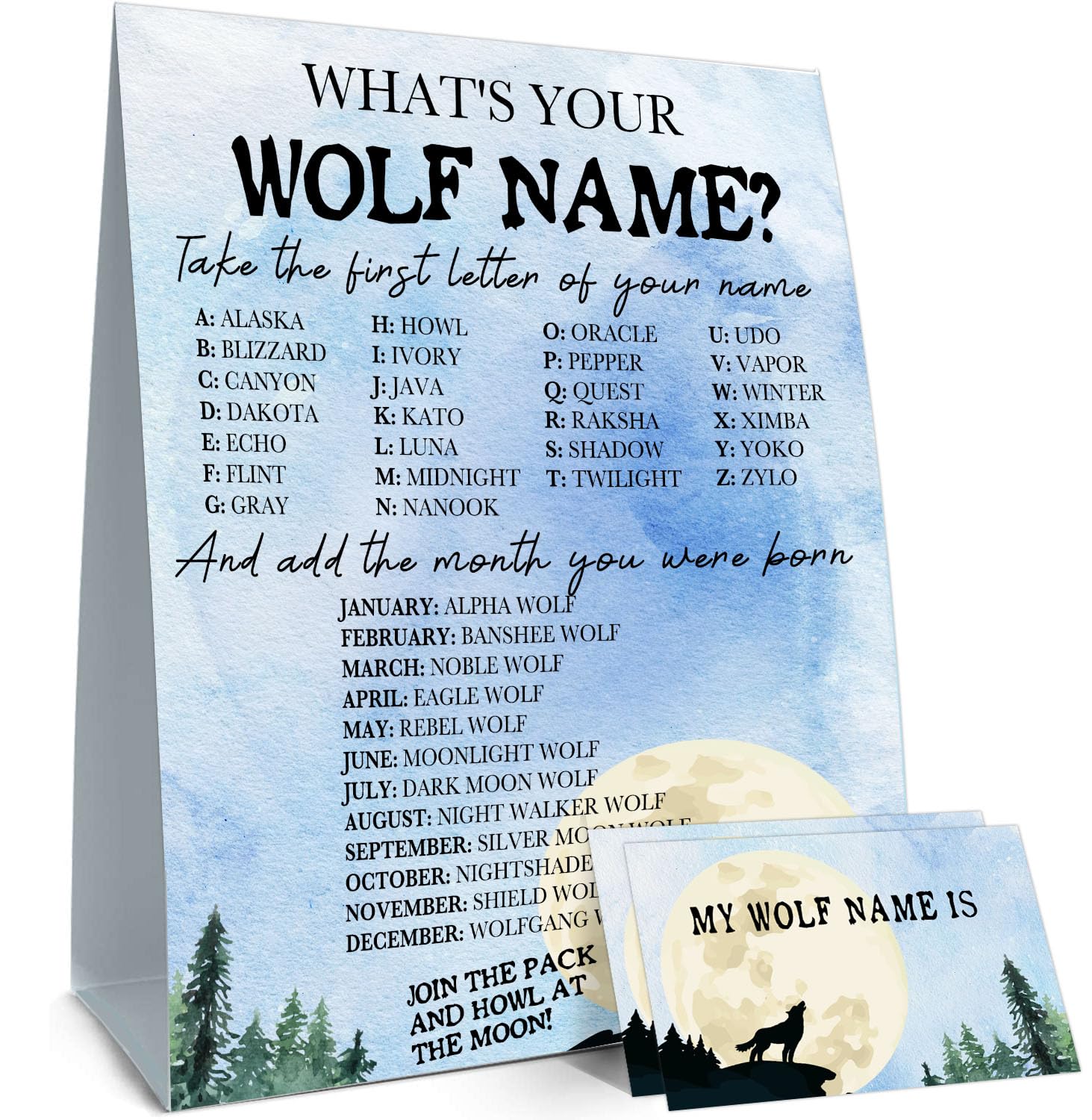 Amazon.com: What's your Wolf Name,1 Game Sign and 30 Name Stickers ...