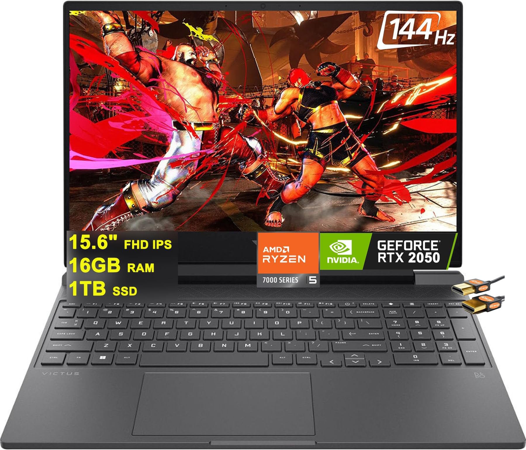 HP Victus 15 Laptop para juegos de 15.6 pulgadas FHD IPS 144Hz AMD Hexa-Core Ryzen 5 7535HS ...