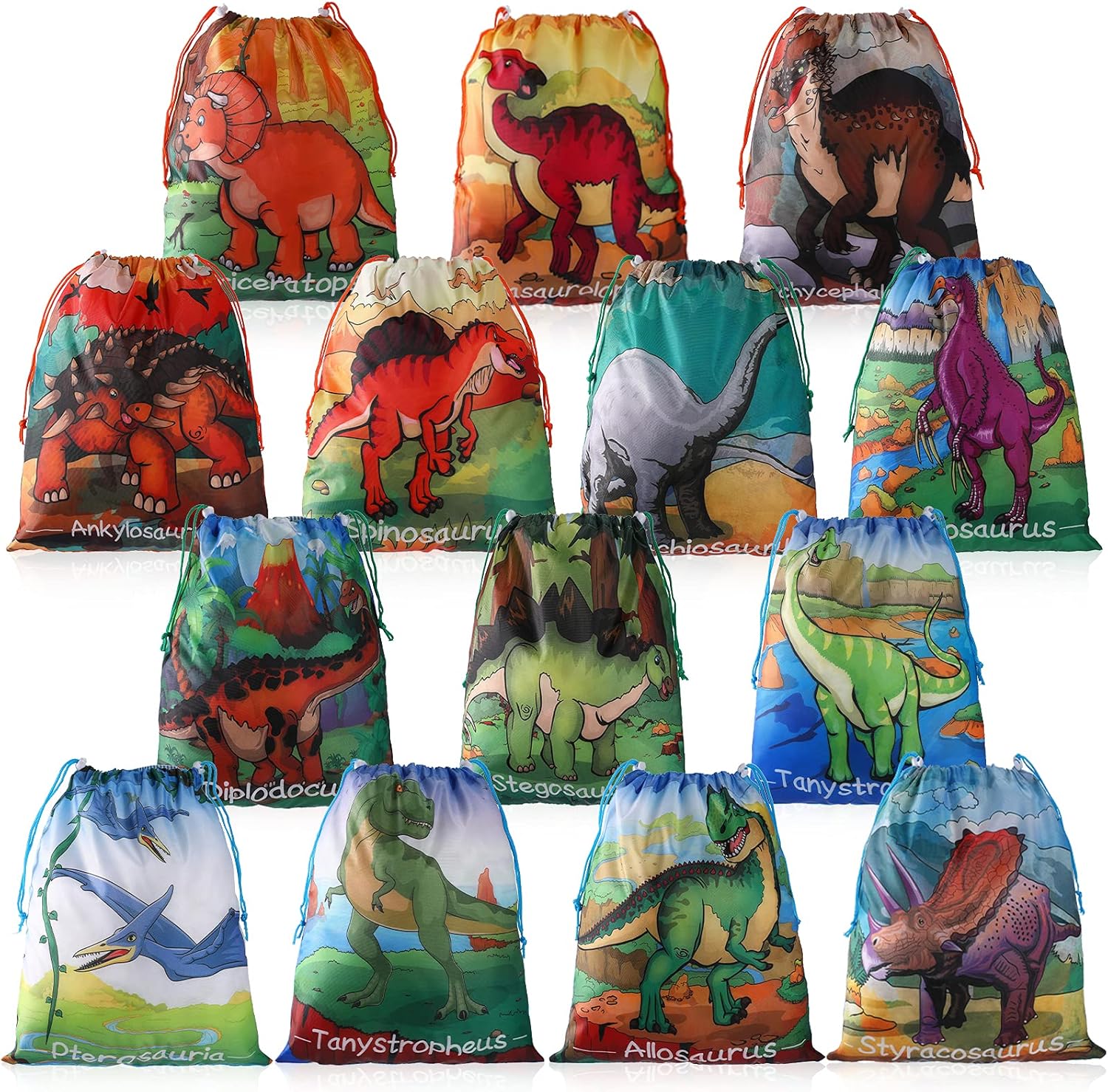 Outus 14 Pieces Dinosaurs Drawstring Bags, 13.7 x 12 Inch Large Dino ...