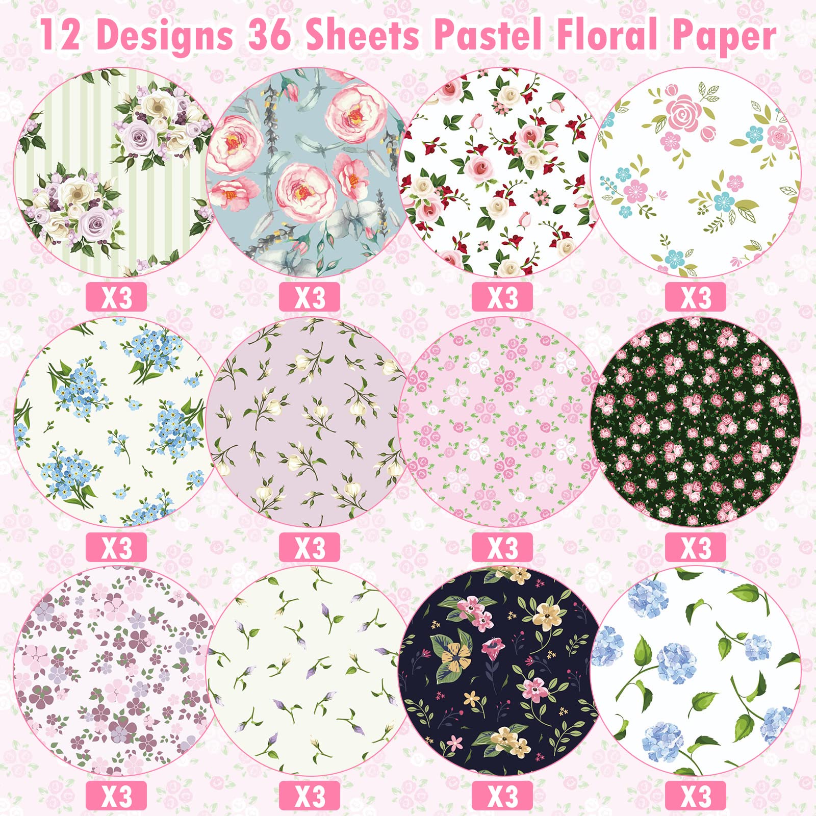 Snapklik.com : TaoBary 36 Sheets Flower Scrapbook Paper Vintage Flower ...