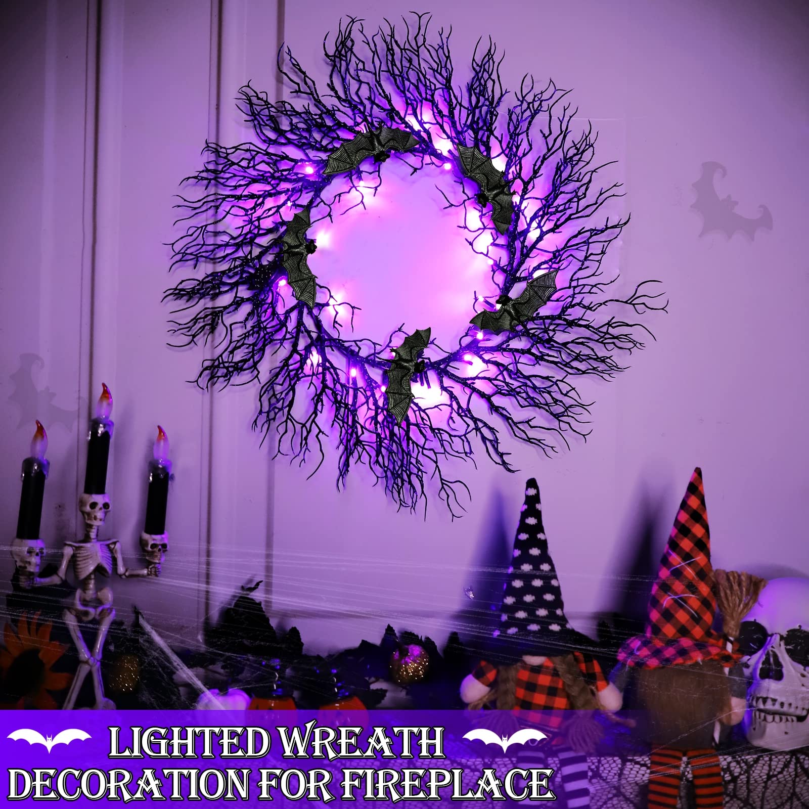 TURNMEON 20 Inch 30 LED Prelit Halloween Wreath Decoration for Front ...