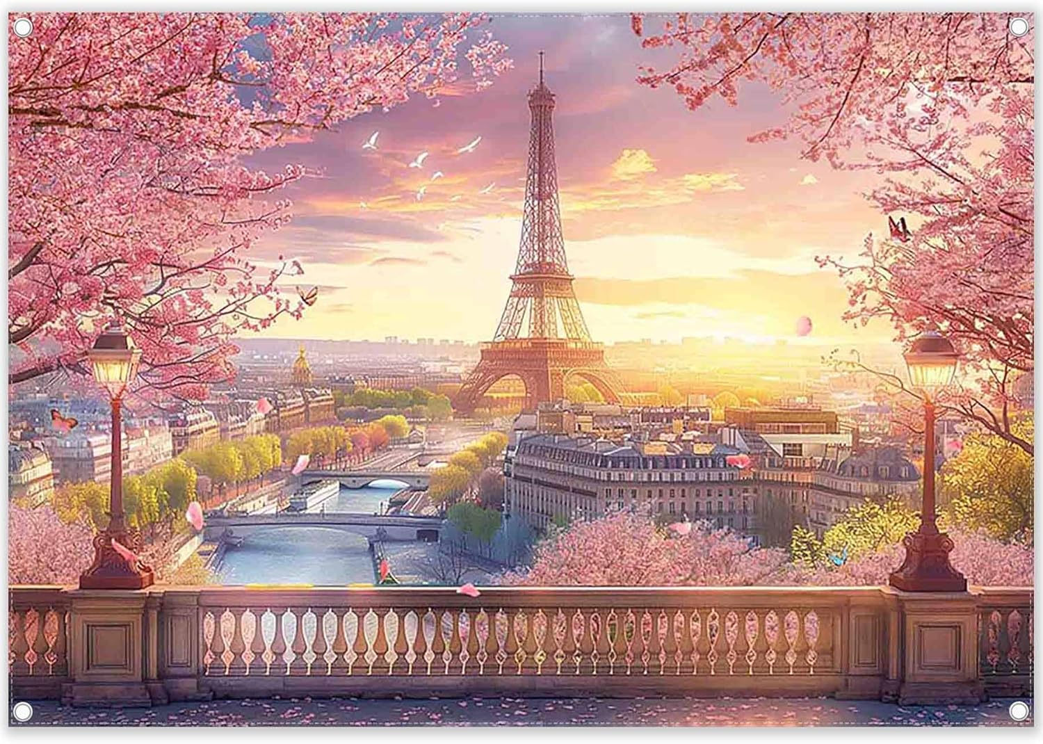 Amazon.com : Swepuck 7x5ft Fabric Eiffel Tower Backdrop Paris Landscape Floral Lake Bridge ...