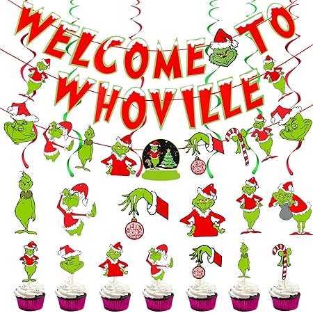 Amazon.com: Red and Green Glitter Welcome To Whoville Banner, Grinch ...