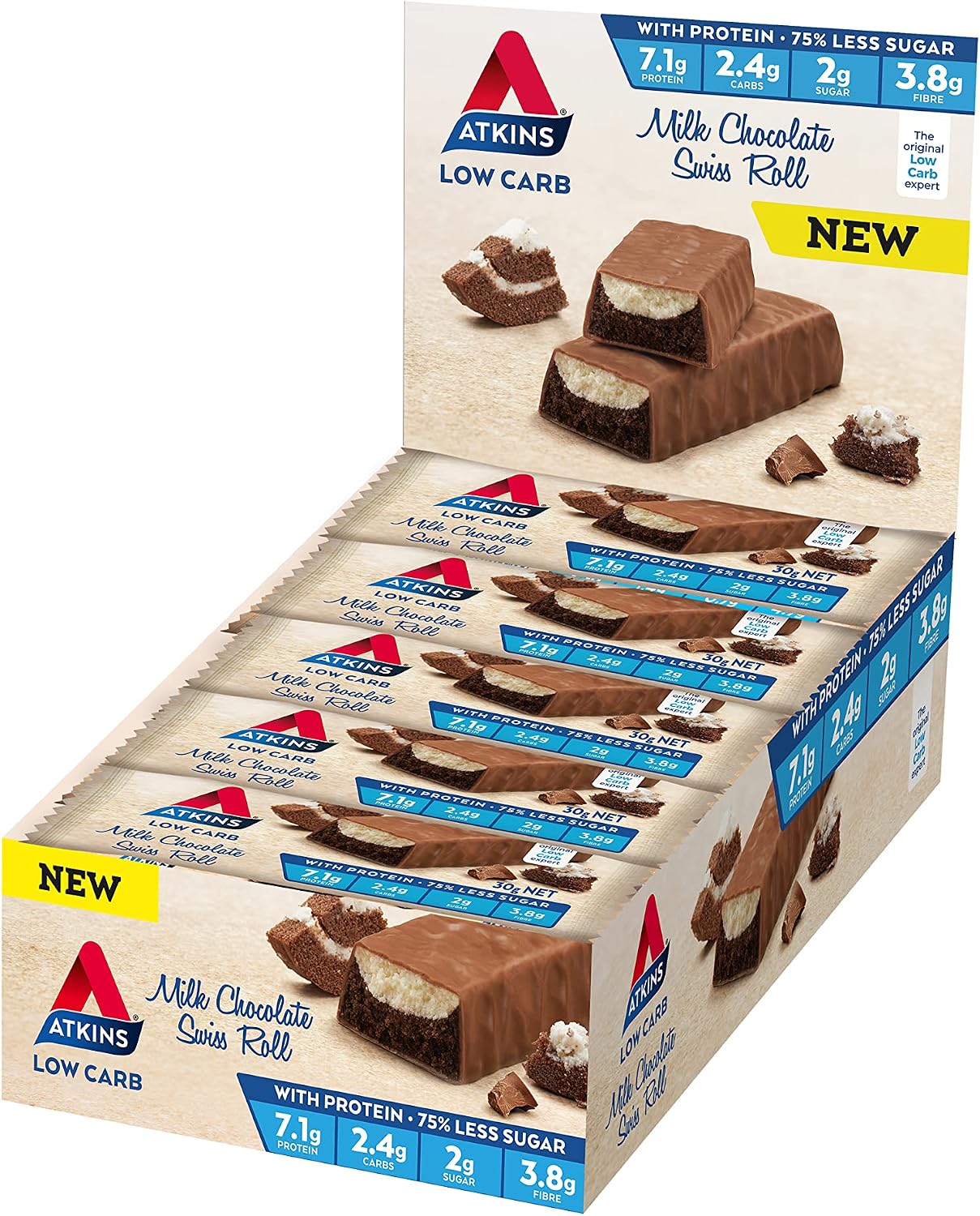Atkins Snack Bar, Milk Chocolate Swiss Roll, 450 Grams, Pack of 15 ...