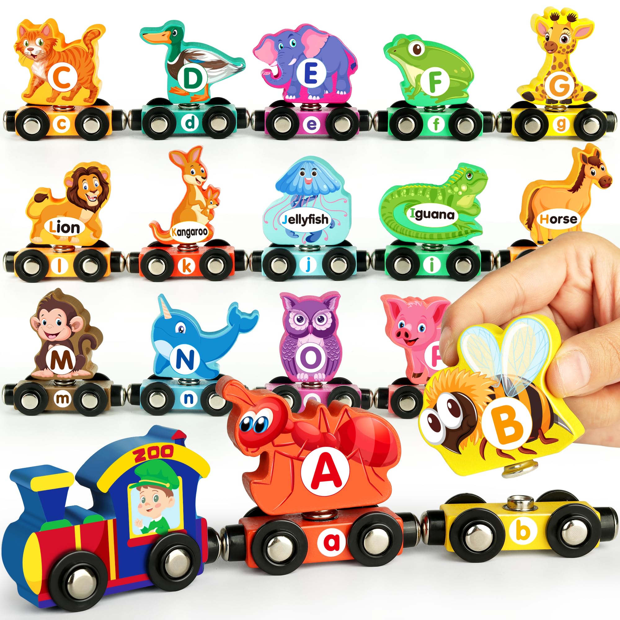 Amazon.com: Helsort Wooden Alphabet Train Set for Toddlers – Magnetic ...