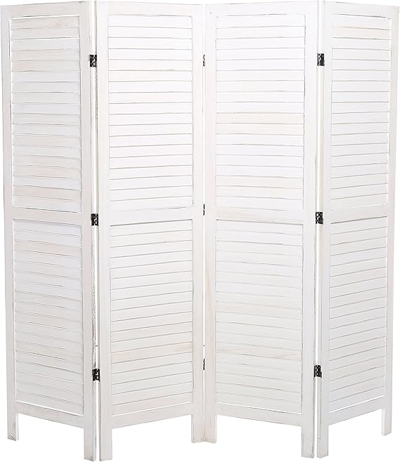 Amazon.com: MyGift Whitewashed Wood 4 Panel Room Divider Wall Partition ...