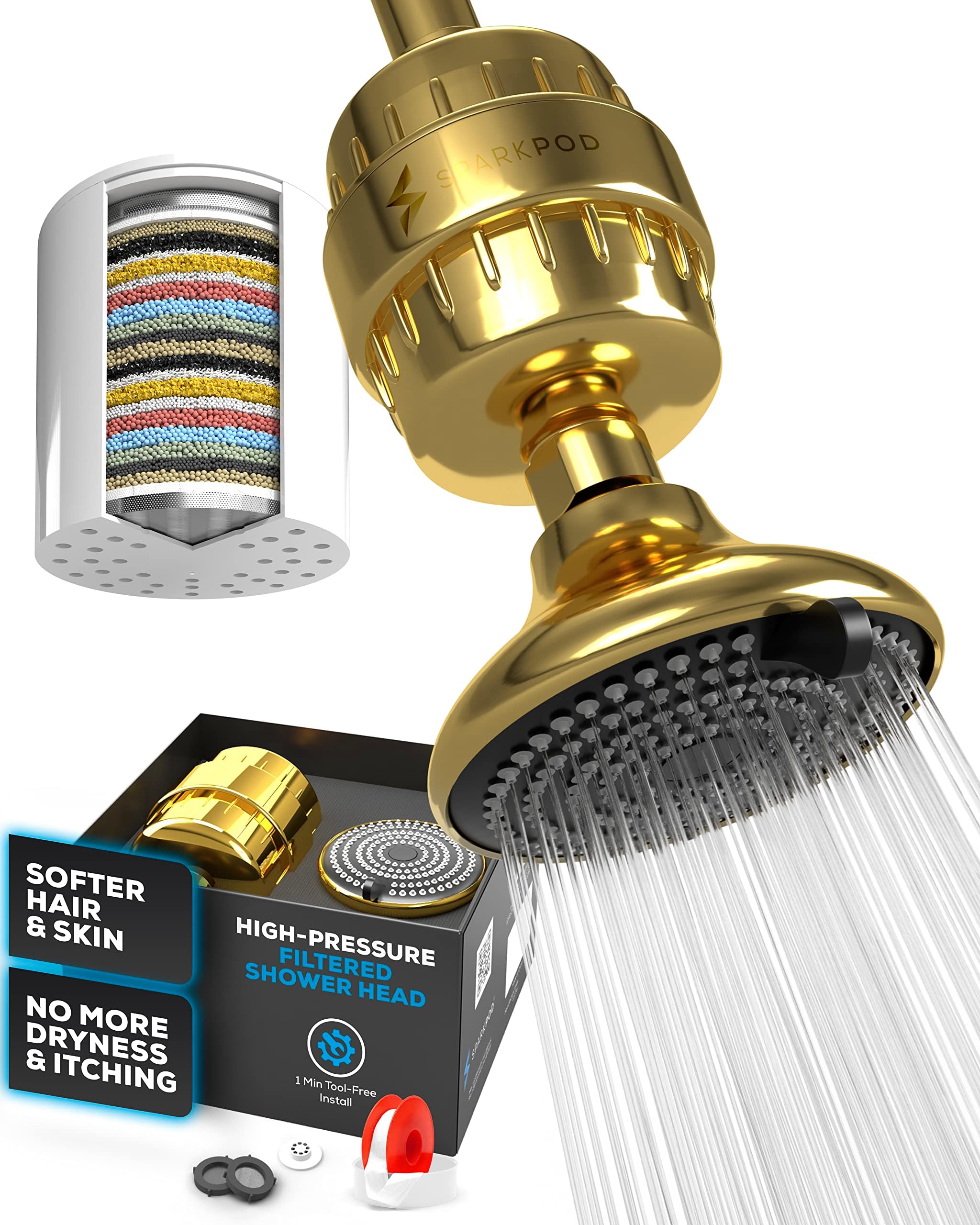 SparkPod 6" Square Rain Shower Head with Filter Capsule for Cleaner ...