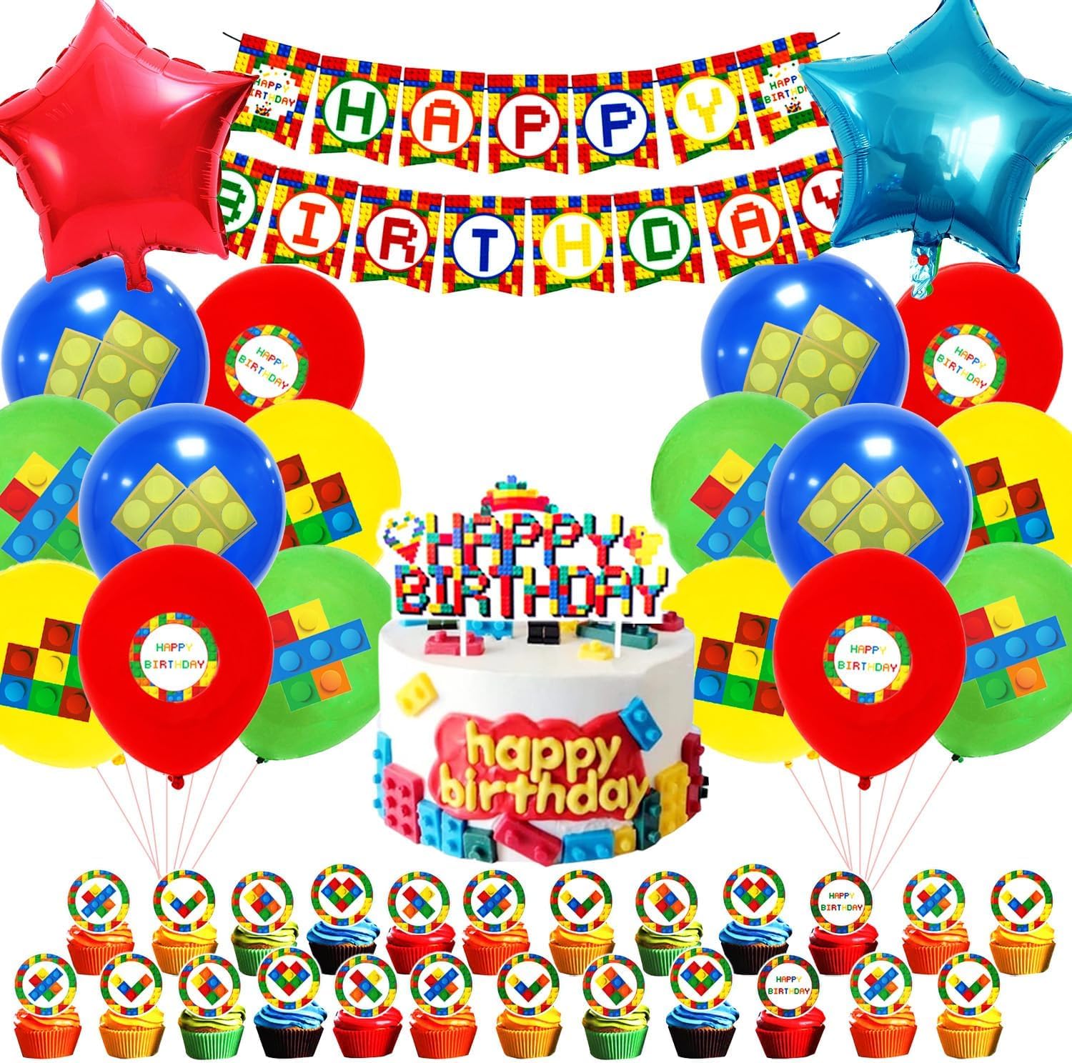 Birthday Decorations 44 Pcs,Birthday Party Supplies Set,Birthday Brick ...