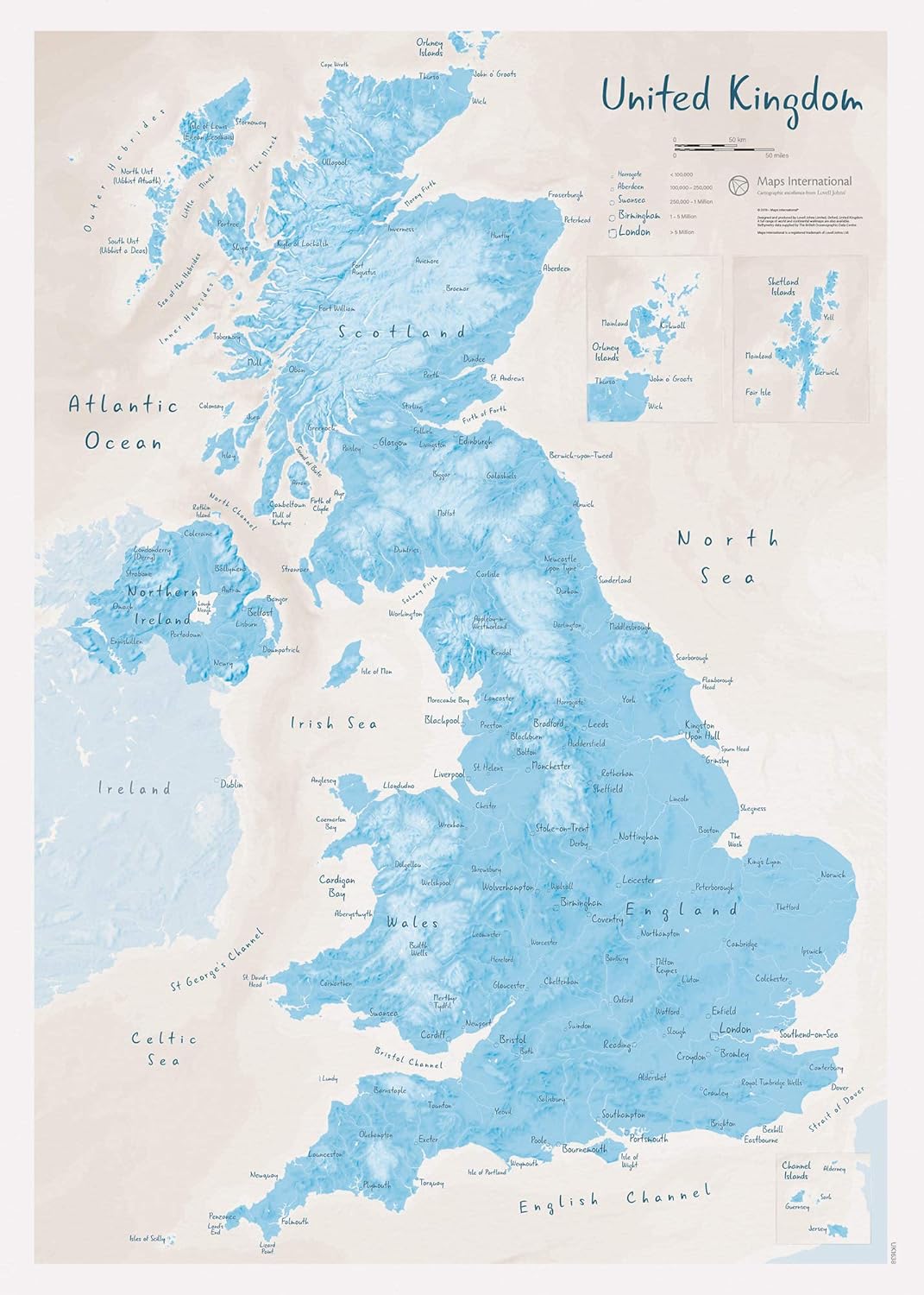 UK Art Map Poster - Cerulean light blue Colour - Maps International ...