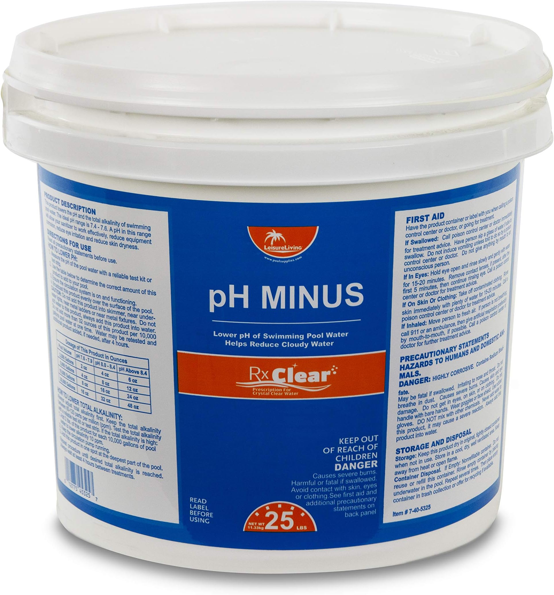Amazon.com : Rx Clear Swimming Pool pH Minus | pH Decreaser and ...
