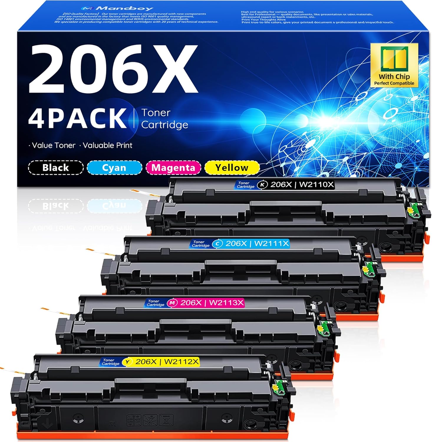 Amazon.com: 206X Toner Cartridges 4 Pack High Yield (with Chip ...