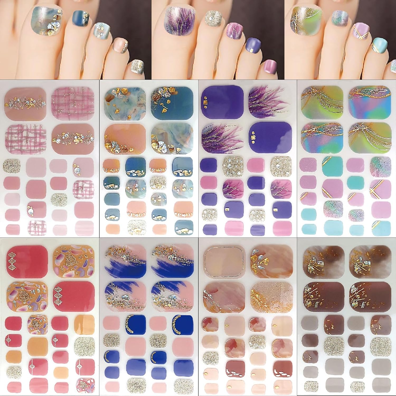Amazon.com: 8 Sheets Glitter Marble Full Toe Wraps Stickers Mermaid ...